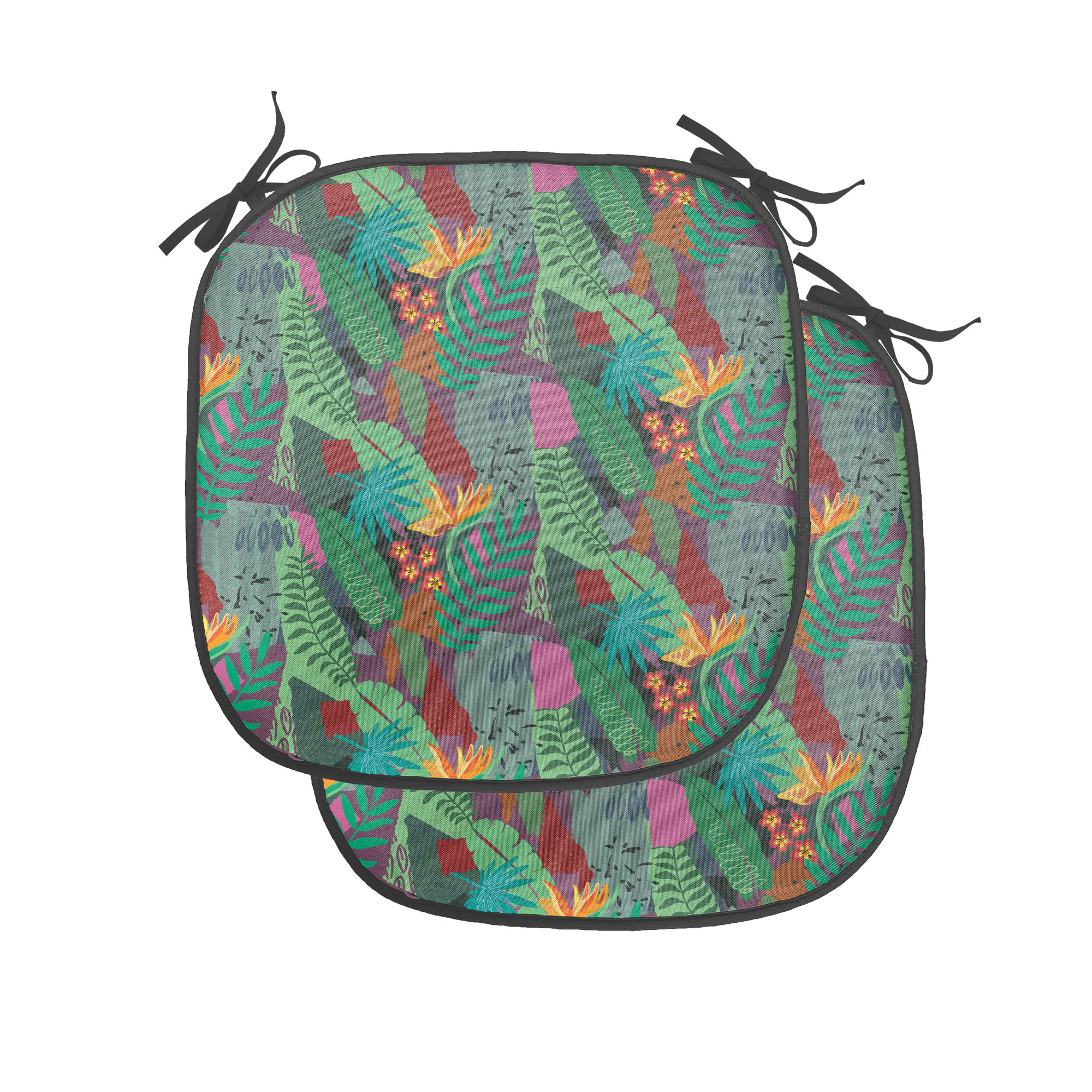 Leaves Chair Seating Cushion Set of 4, Tropical Jungle Leaves and ...