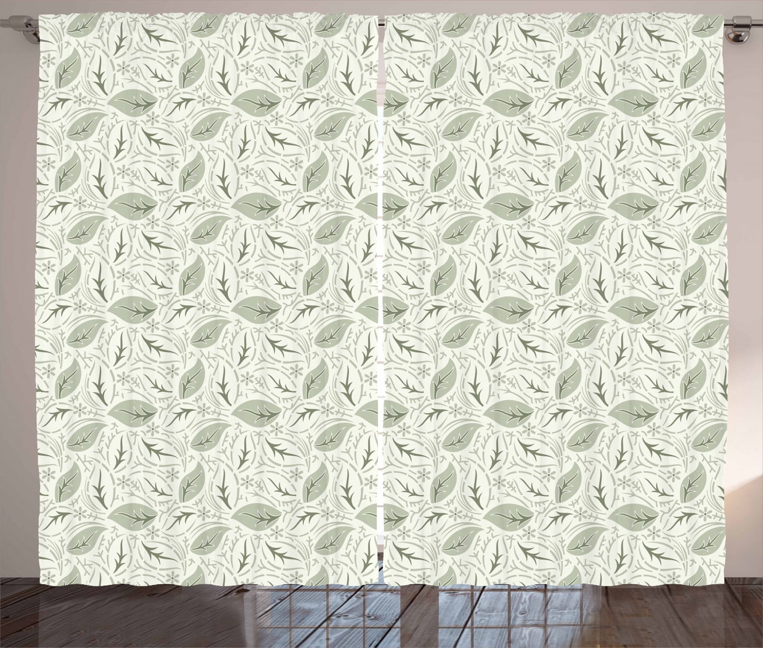 Ambesonne Leaves Curtains 2 Panel Set, Floral Motifs Ornate, 108" x 84 ...