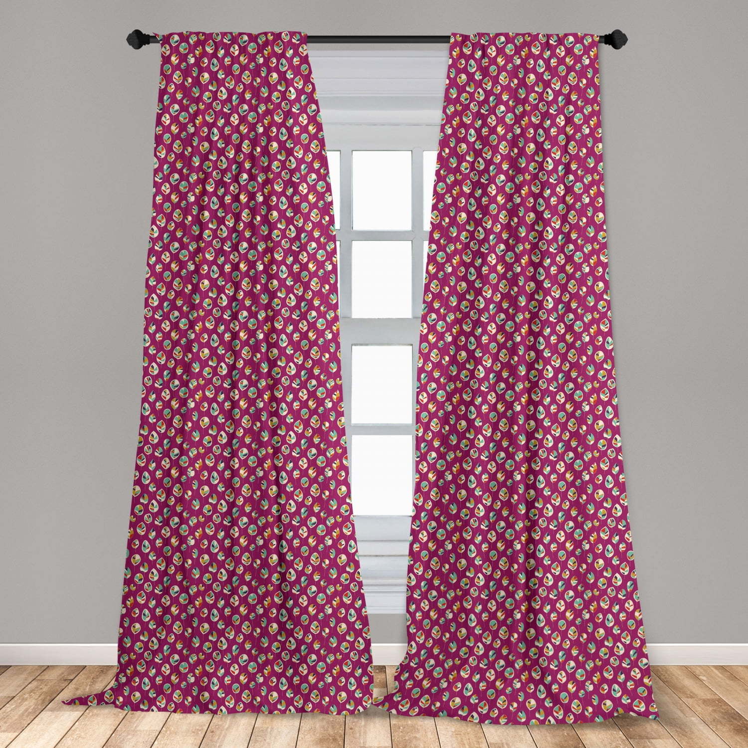 Leaves Curtains 2 Panels Set, Leafage with Various Colorful Pattern 4 ...