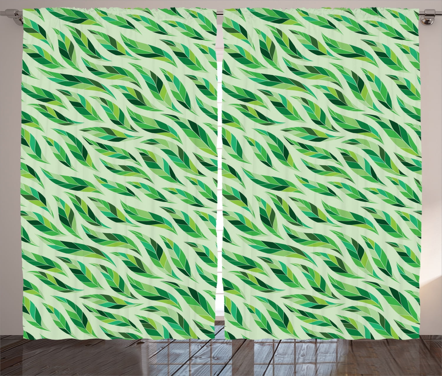 Leaves Decor Curtains 2 Panels Set, Ethnic Wavy Line Abstract Colorful ...
