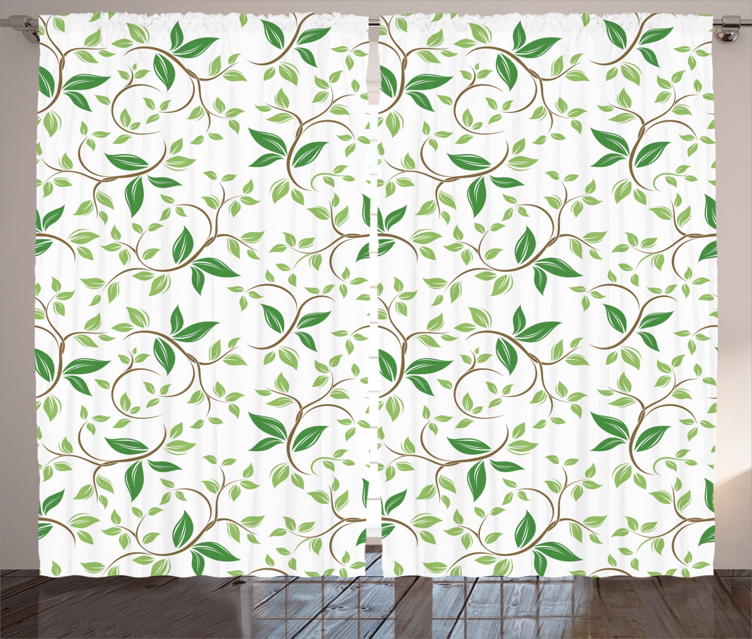 Ambesonne Nature Curtains 2 Panel Set, Ivy Green Leaves, 108" x 90 ...