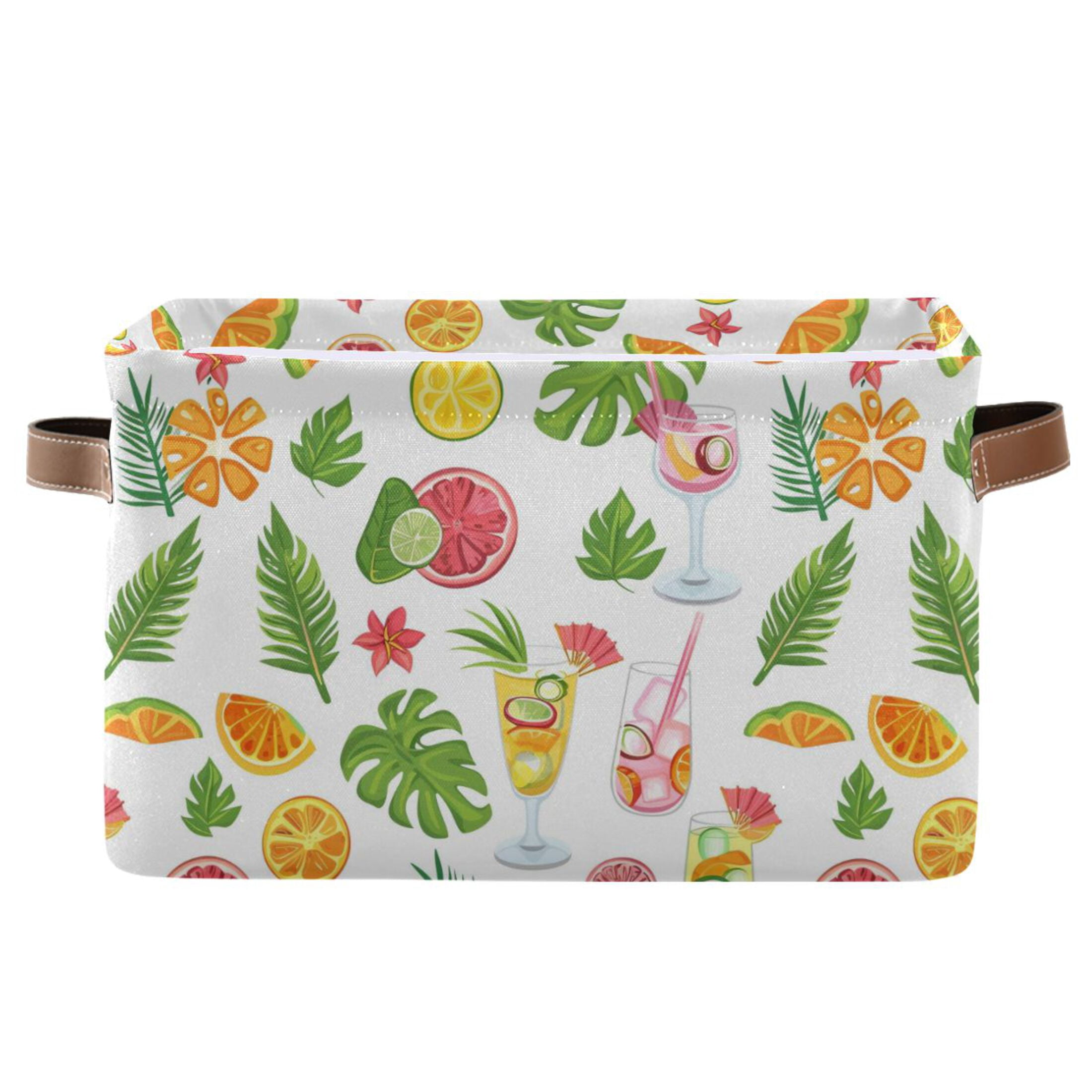 Leaves Drink Orange Lemon Storage Bins with Handle Fabric Organizer ...