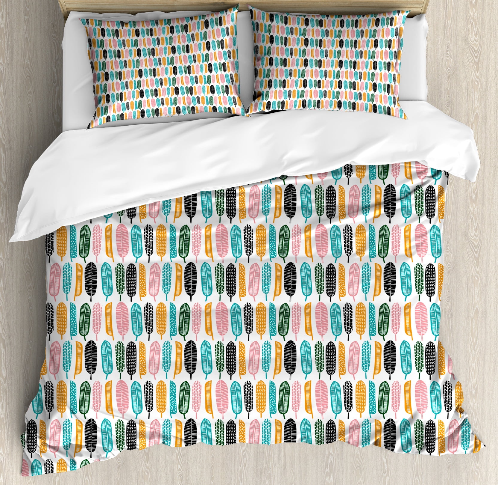 Leaves Duvet Cover Set, Abstract Minimal Ornamental Autumn Forest Leaf ...