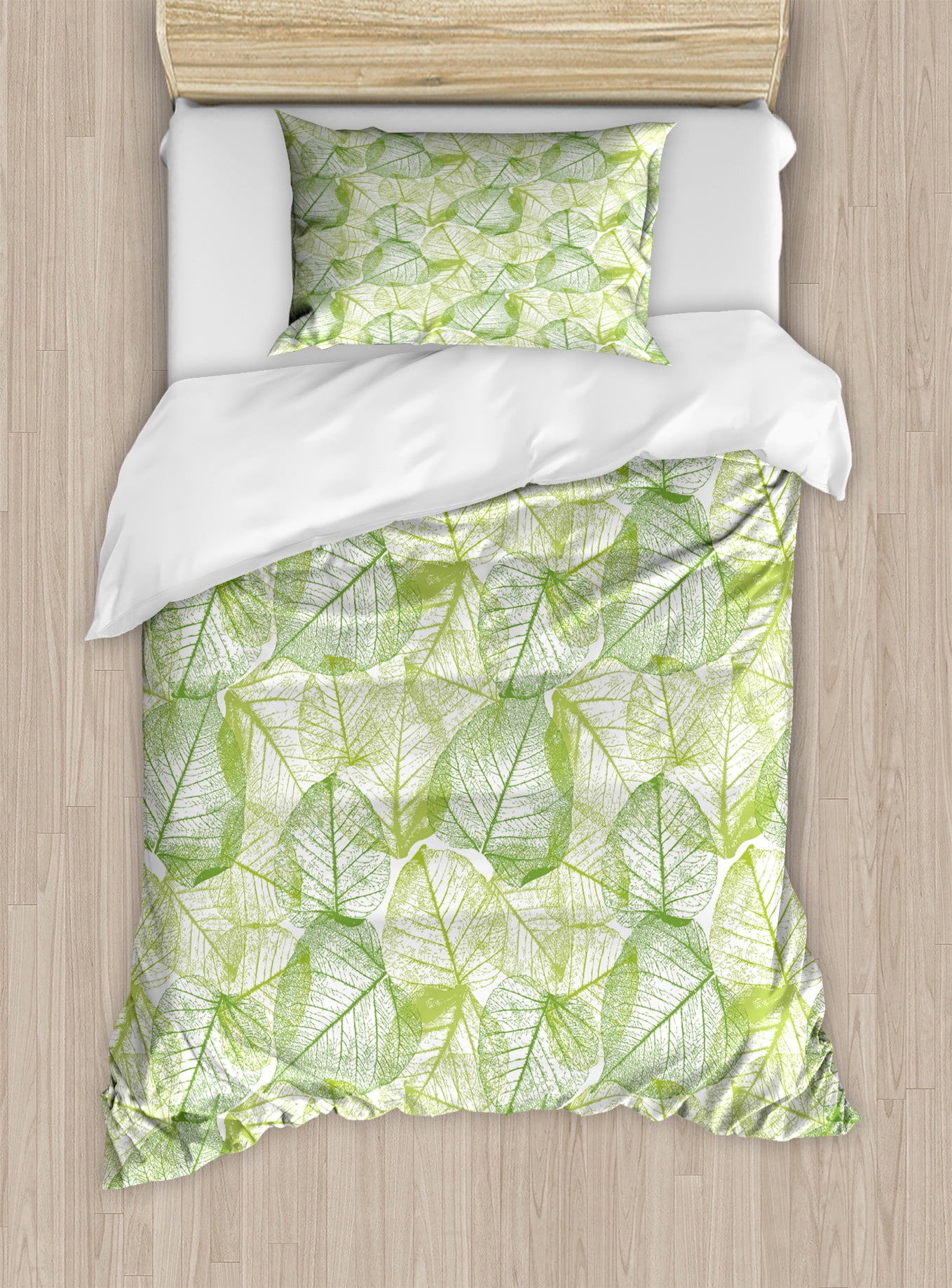 Leaves Duvet Cover Set, Botanical Abstract Sketch Print Style Leaf ...