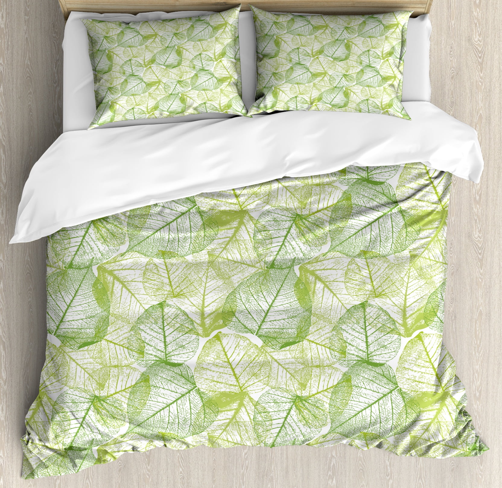 Leaves Duvet Cover Set, Botanical Abstract Sketch Print Style Leaf ...