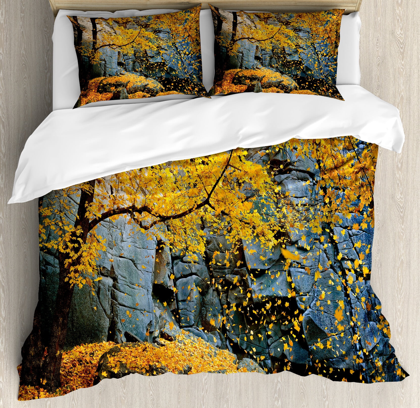 Leaves Duvet Cover Set, Canadian Maple Trees Falling Leaves down ...