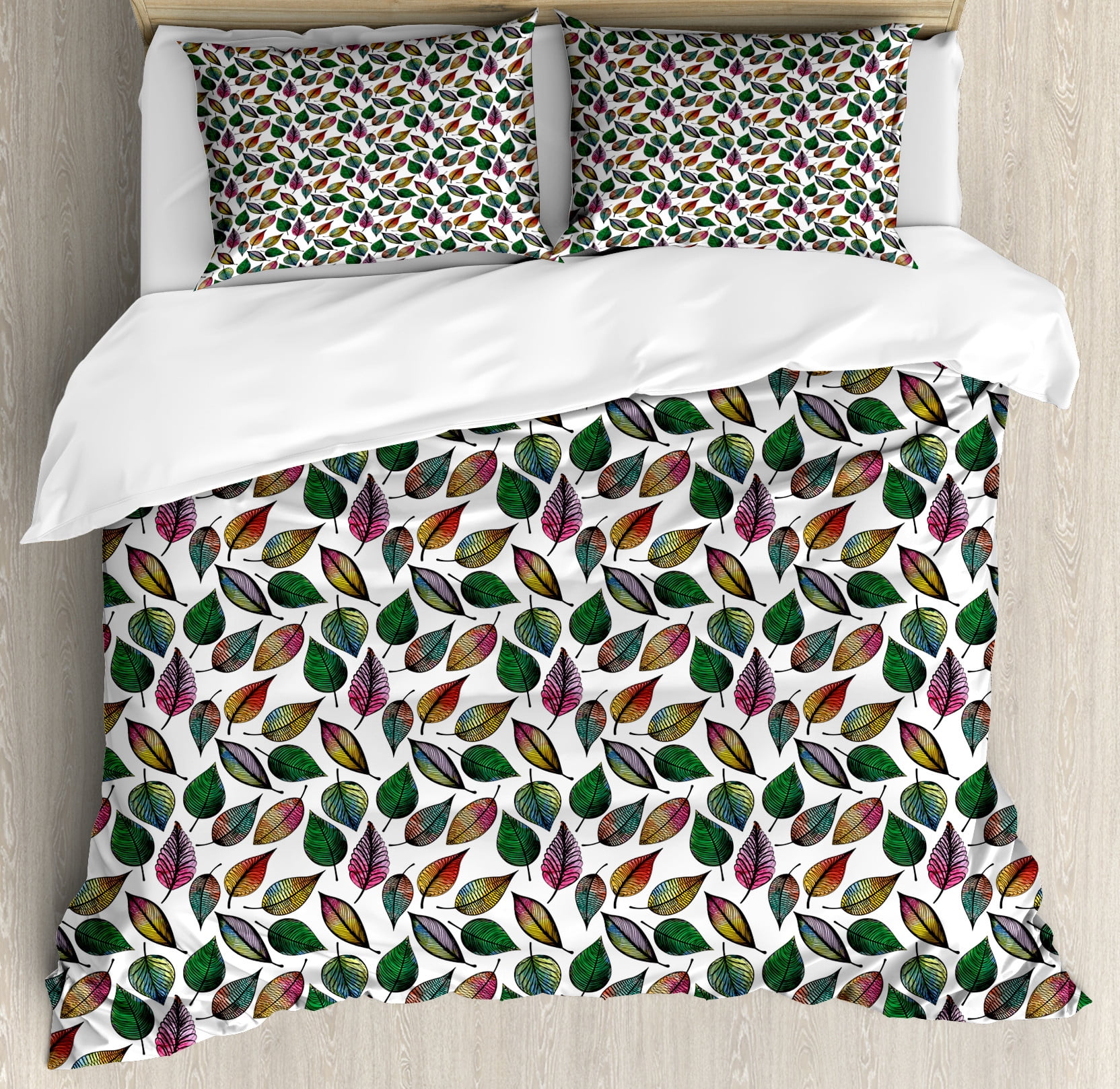 Leaves Duvet Cover Set, Colorful Abstract Style Leaf Designs Repetitive ...