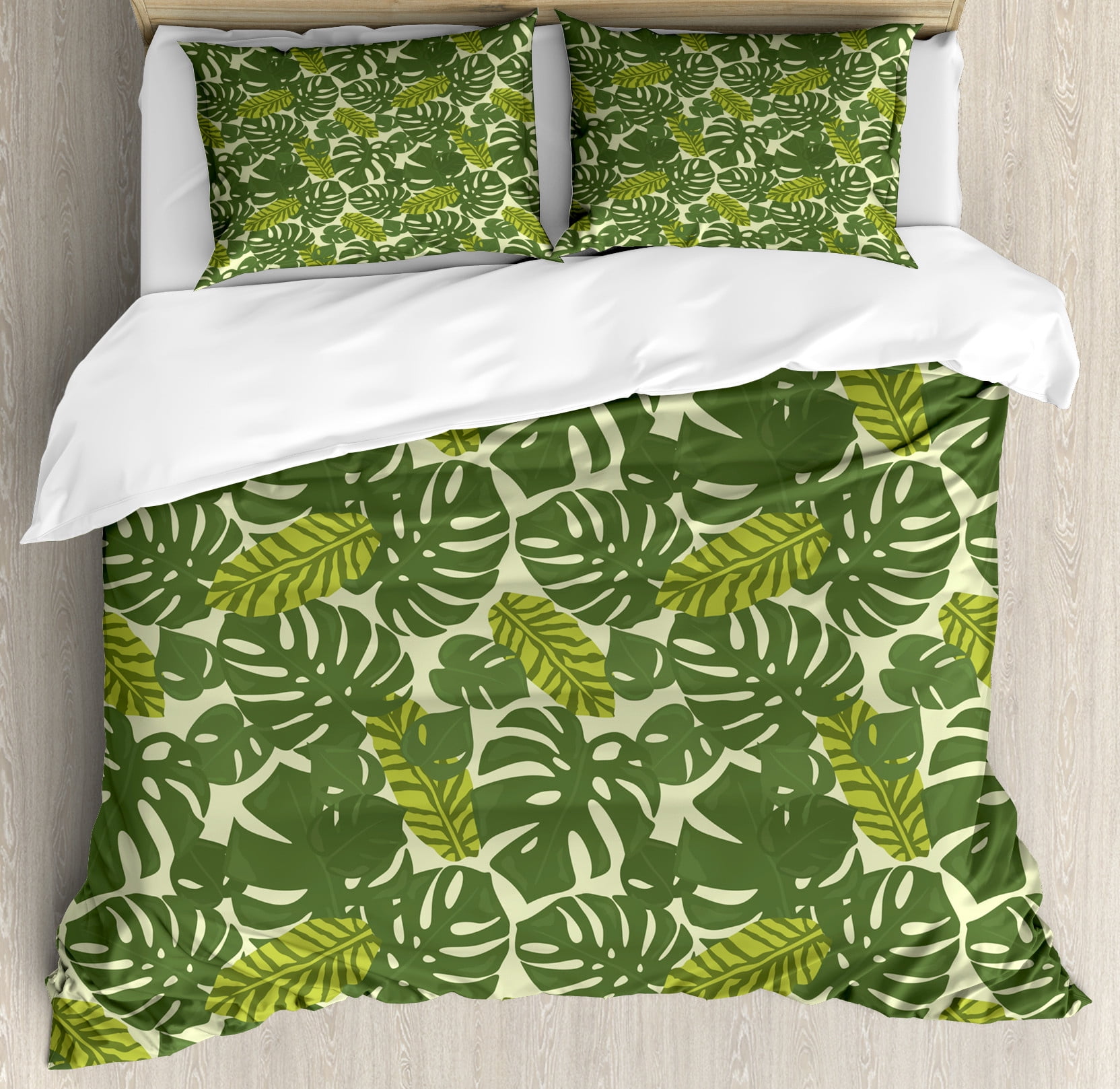 Leaves Duvet Cover Set, Continuous Nature Exotic Forest Monstera Leaf ...