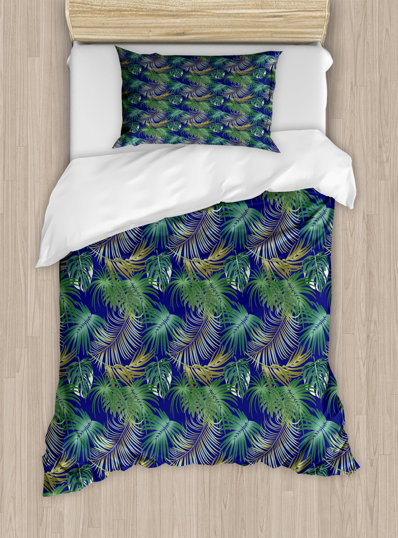 Leaves Duvet Cover Set, Digital Illustration of Palm Leaves Island ...