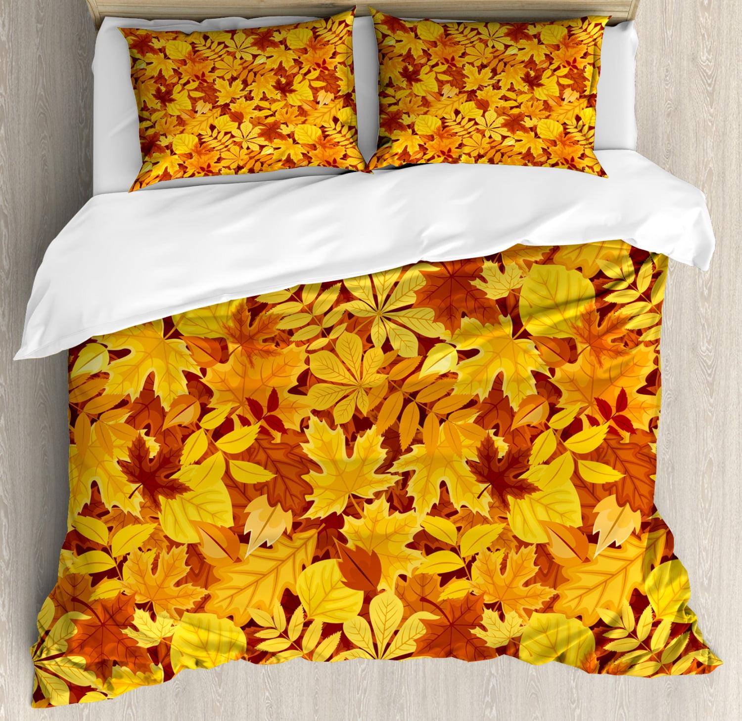 Leaves Duvet Cover Set Fall Season Canadian Maple Leaf Natural Plant ...