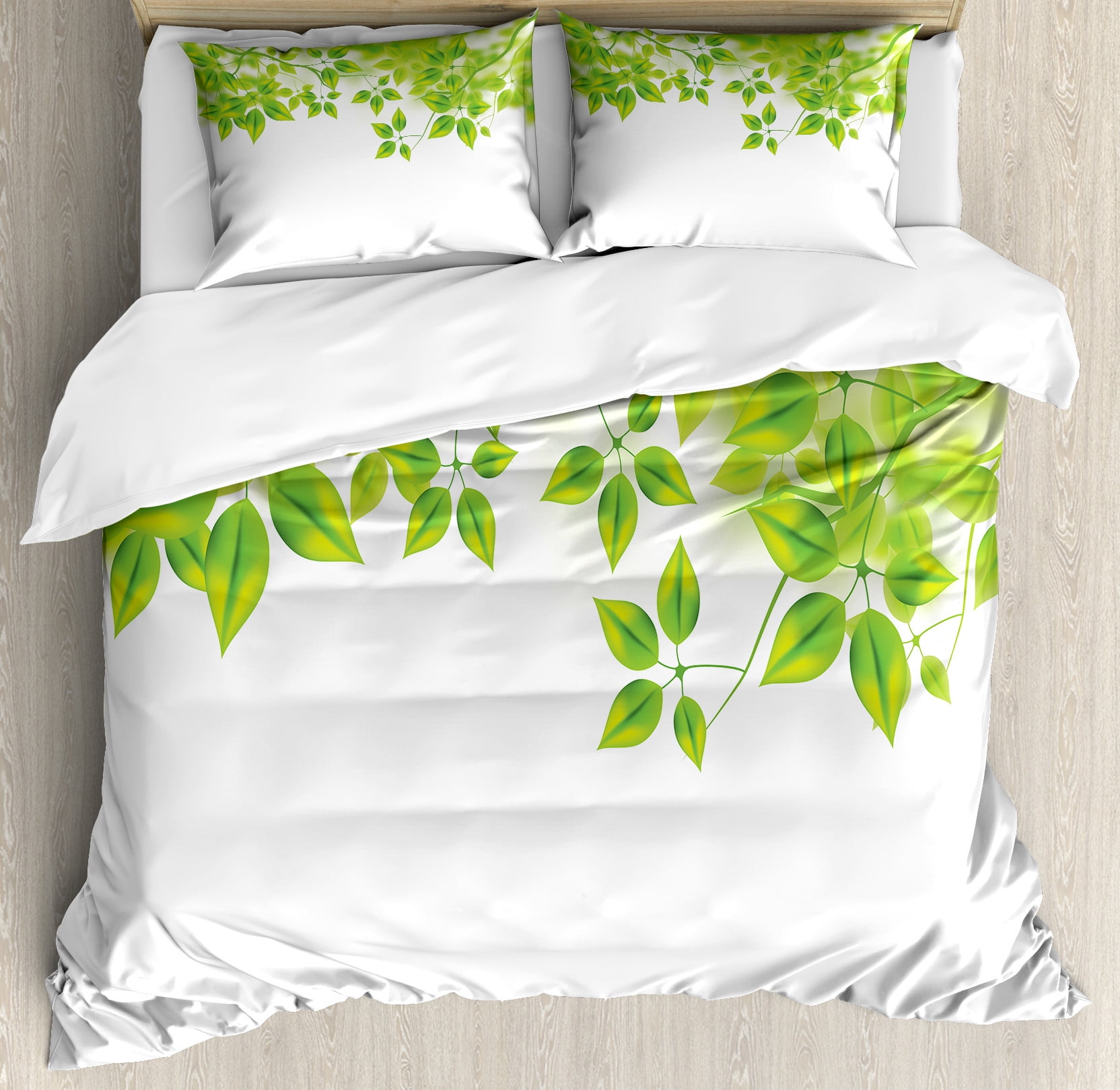 Leaves Duvet Cover Set, Freshening Background Vibrant Leafage in Spring Flourishing Open up ...
