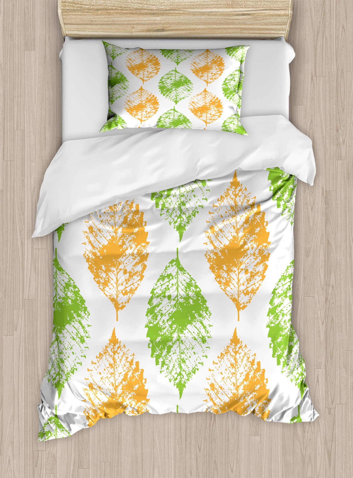 Leaves Duvet Cover Set, Illustration Print of Leaf Intricate Motifs ...