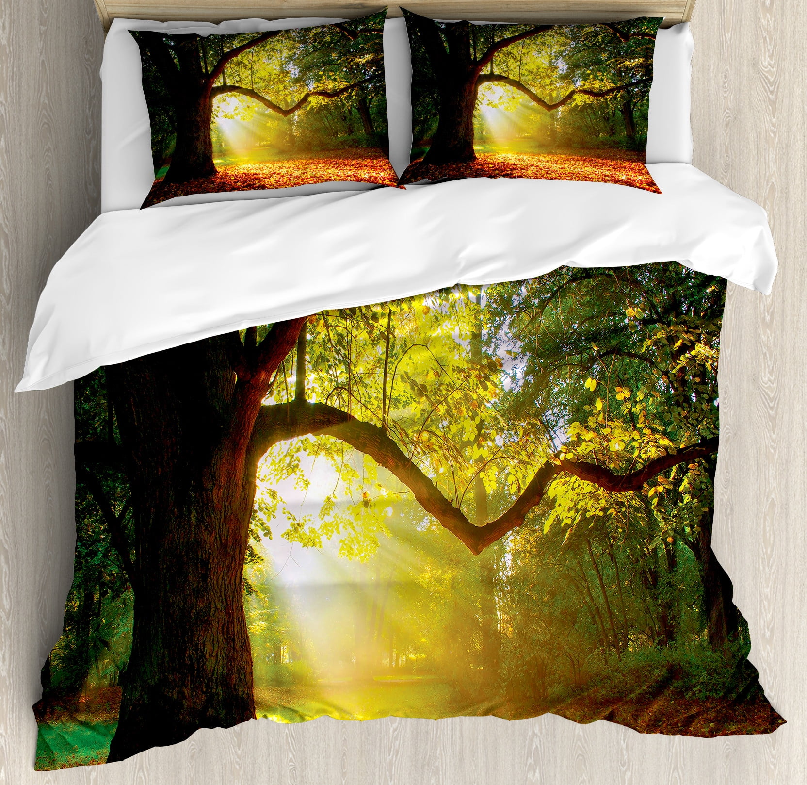 Leaves Duvet Cover Set, Majestic Mighty Oak Tree with Largely Broader ...