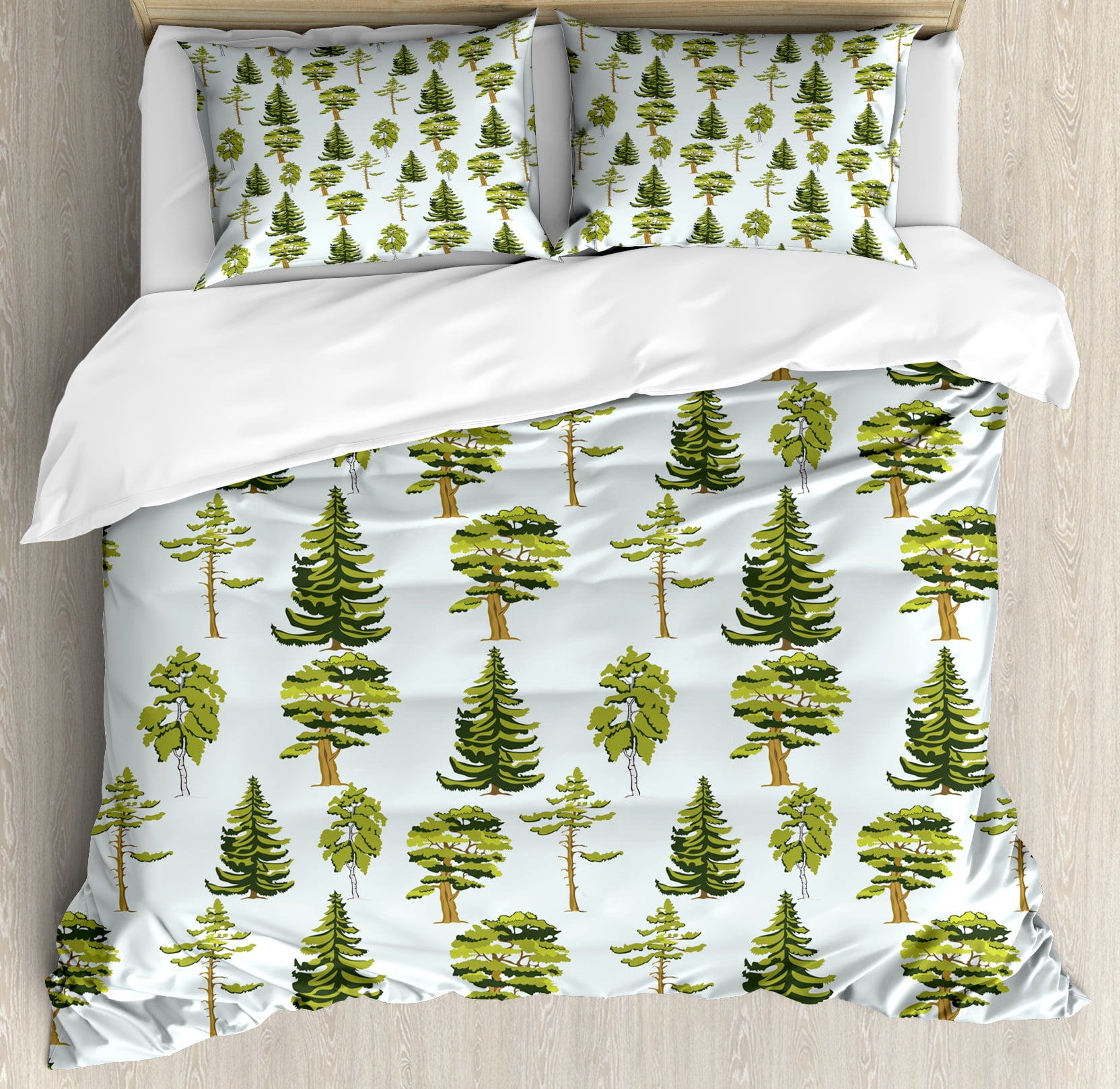 Leaves Duvet Cover Set, Repetitive Pine Oak Fir Trees Motifs on Pastel ...
