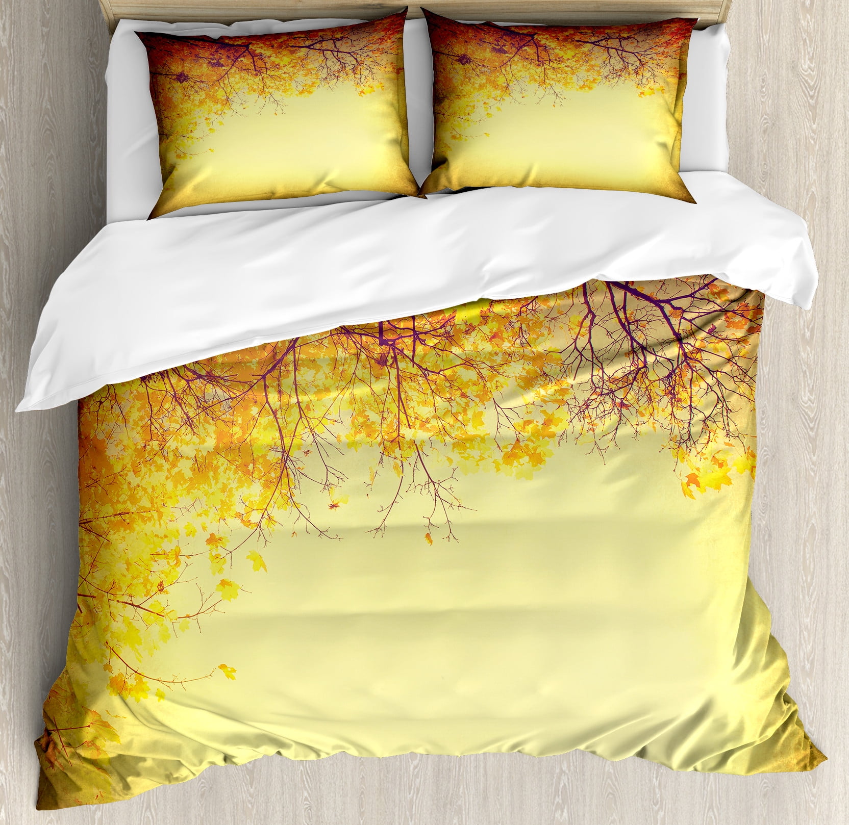 Leaves Duvet Cover Set, Retro Style Faded Inspirational Autumn Photo ...