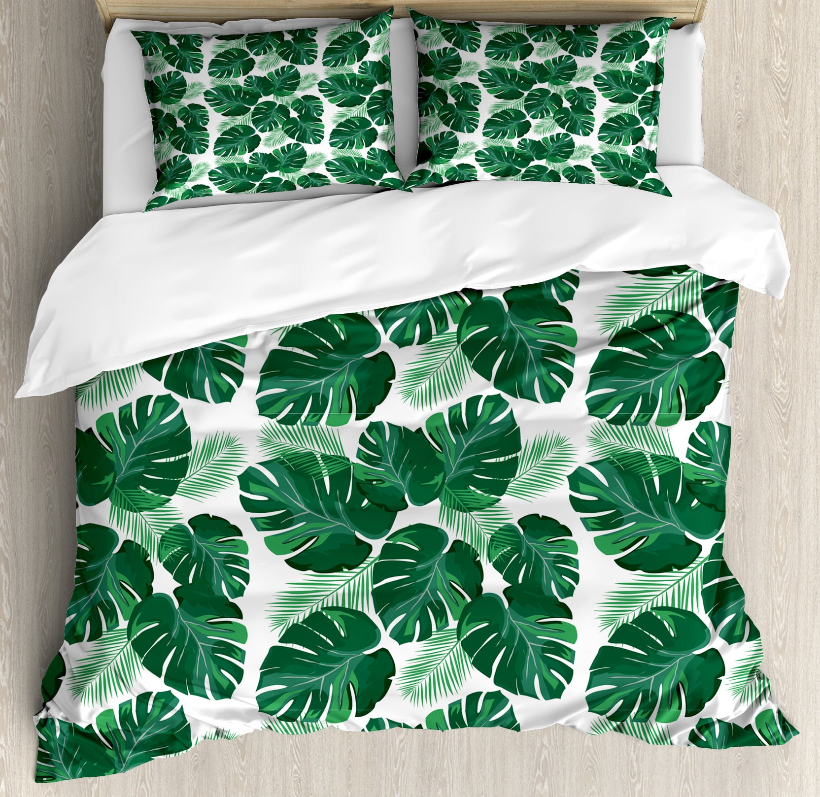 Leaves Duvet Cover Set, Rhythmic Wild Monstera Leaf Pinnate Motifs on ...
