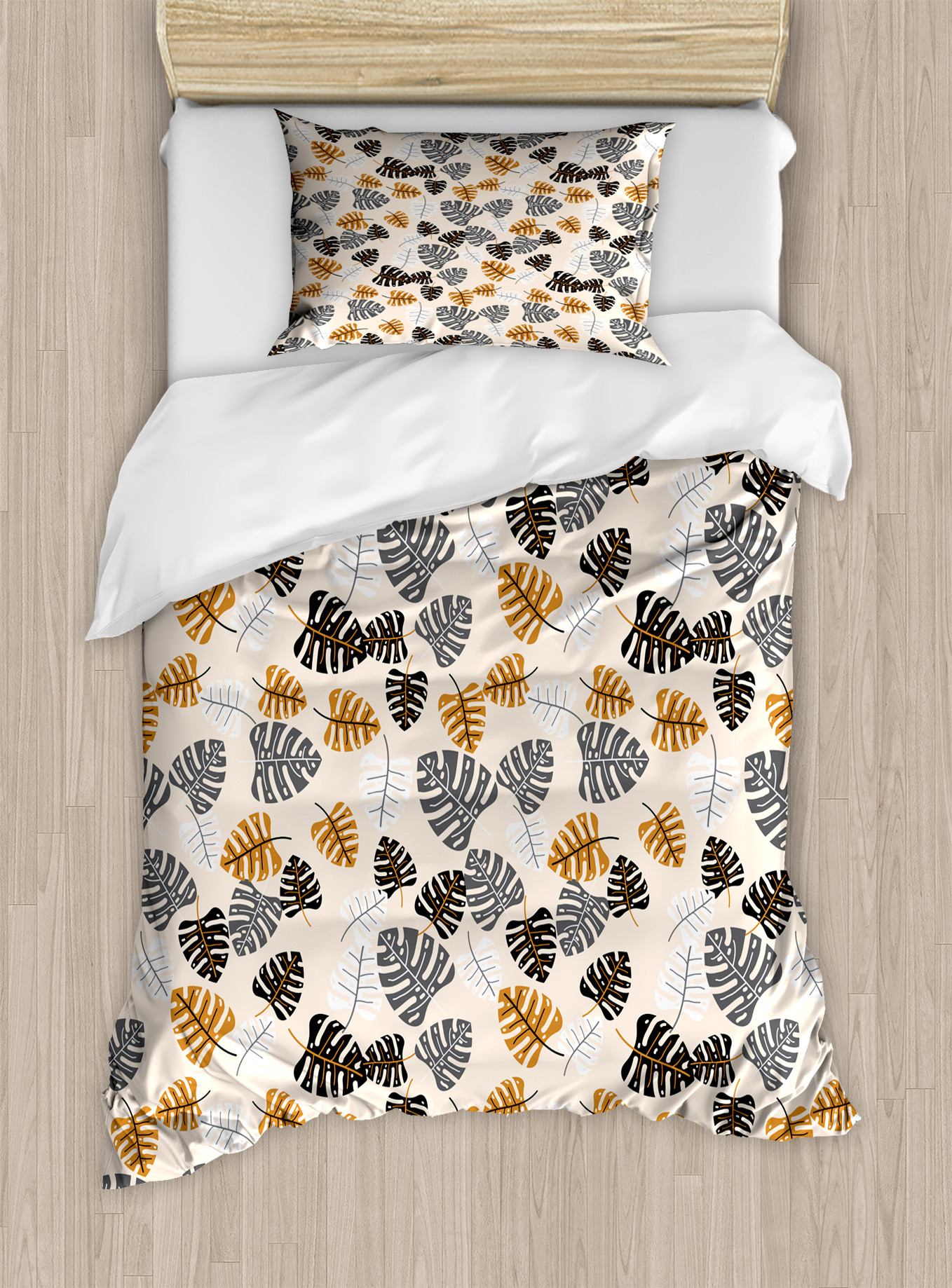 Leaves Duvet Cover Set, Silhouettes of Tropical Monstera Hawaiian ...