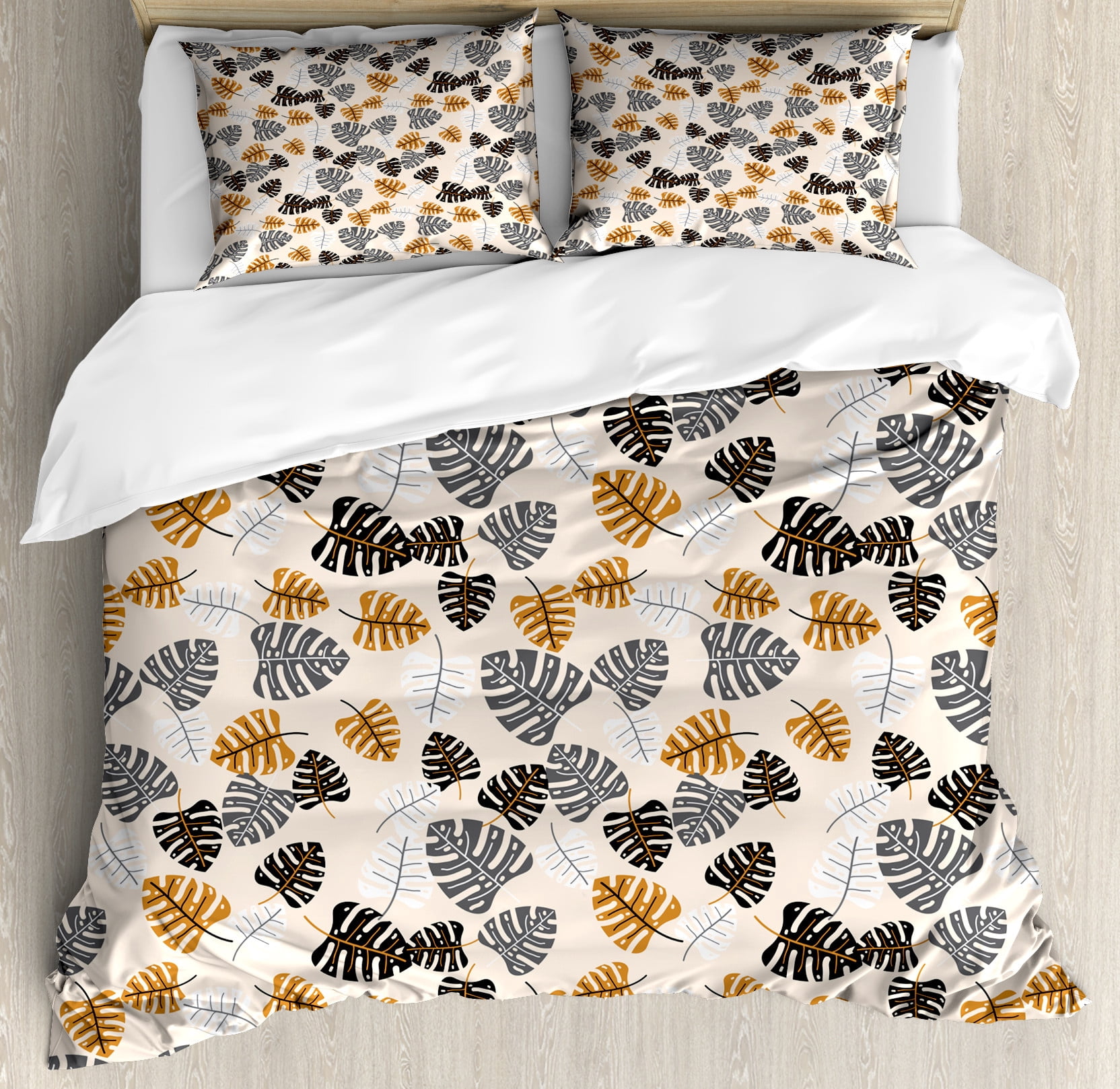 Leaves Duvet Cover Set, Silhouettes of Tropical Monstera Hawaiian ...