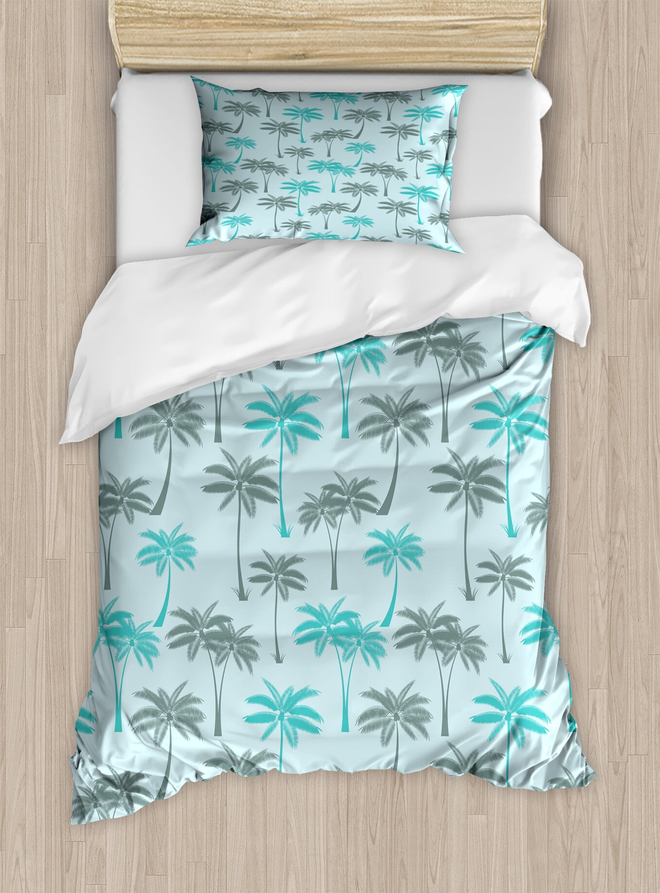 Leaves Duvet Cover Set, Simplistic Exotic Elements Palmate Foliage Palm ...