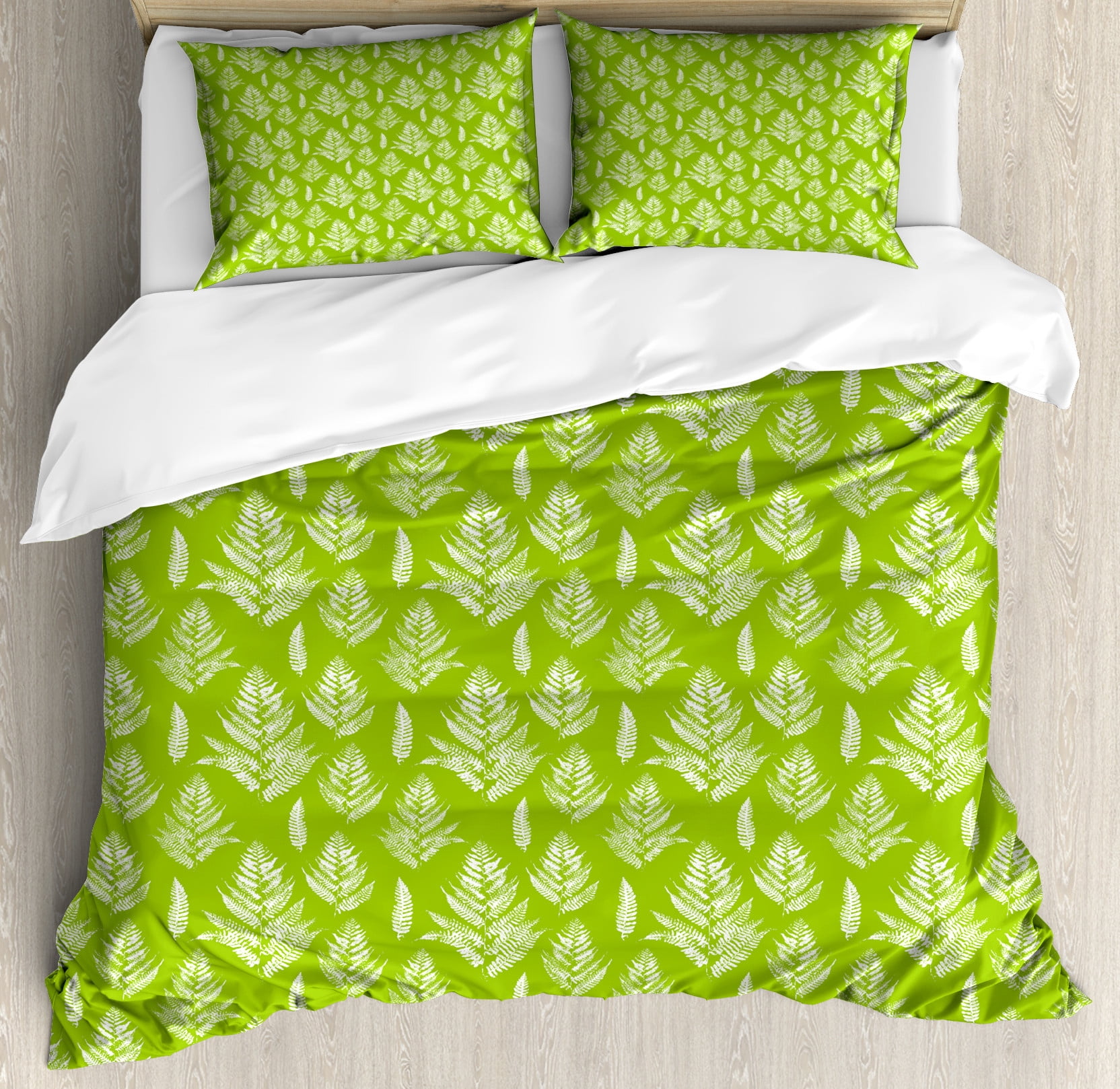 Leaves Duvet Cover Set, Simplistic Layout of Fern Leaves with Paint ...