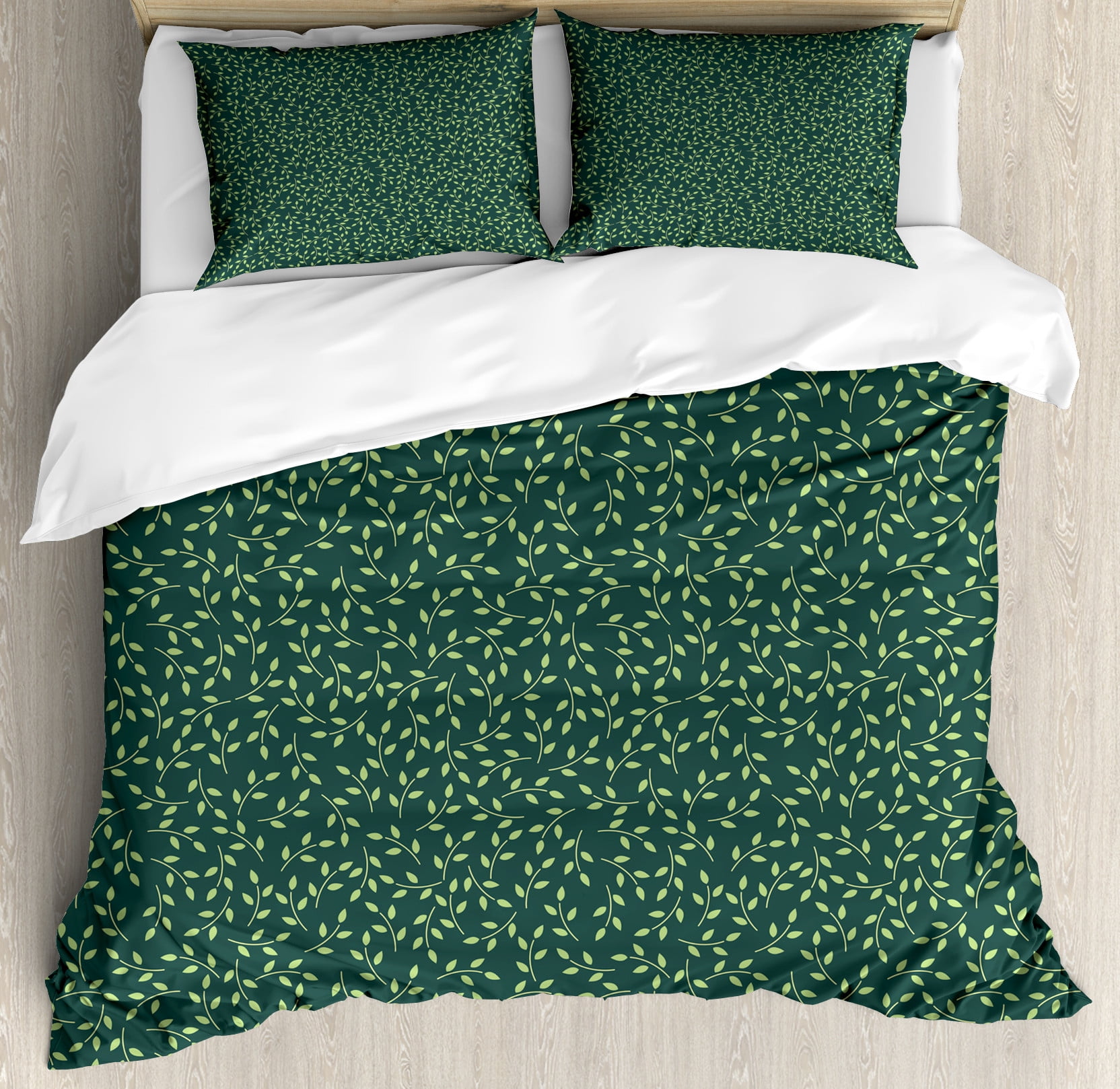 Leaves Duvet Cover Set, Simplistic Layout of Leaves on a Natural Meadow ...