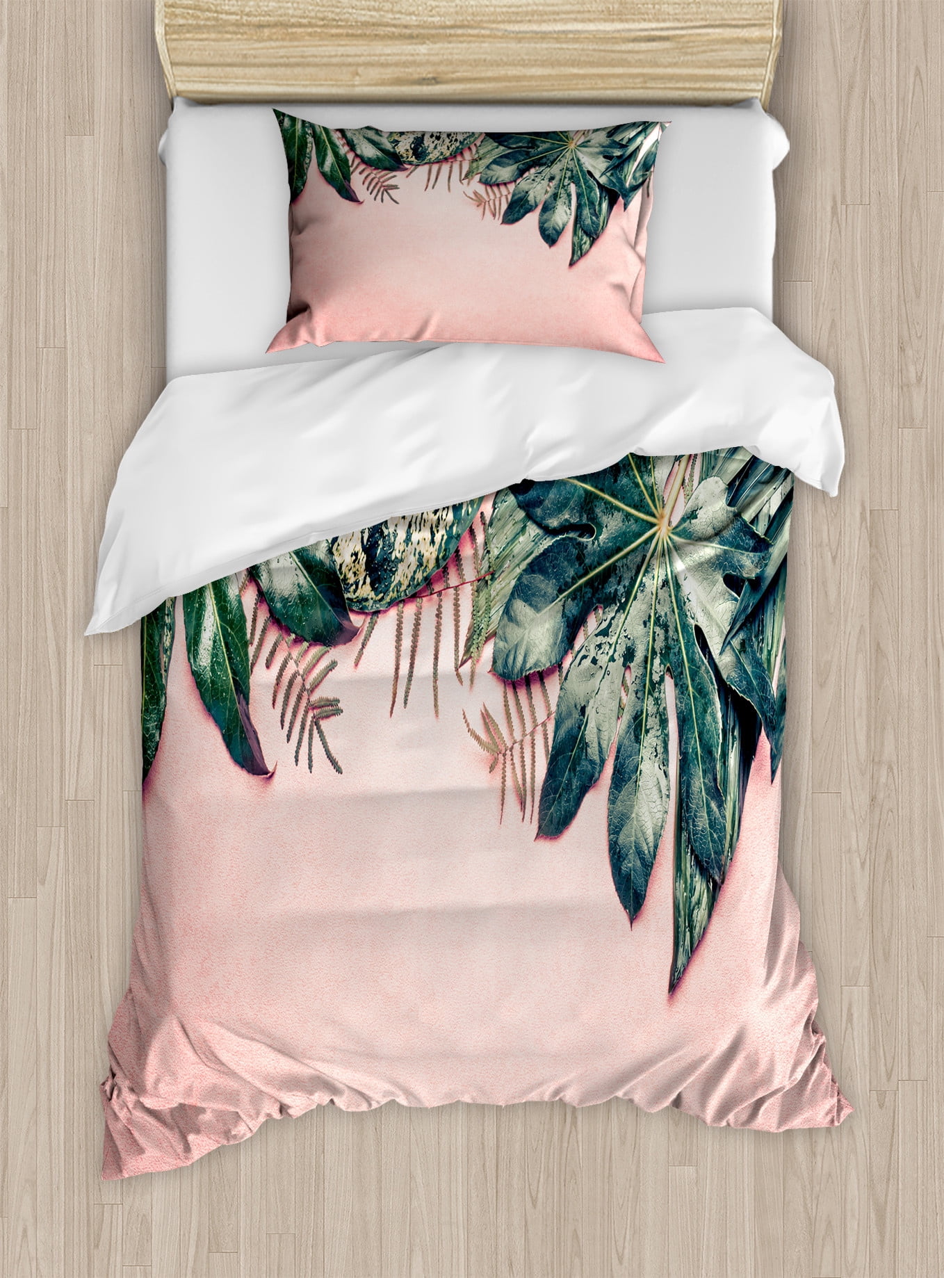 Leaves Duvet Cover Set, Top View Photo of Various Exotic Jungle Leaves ...