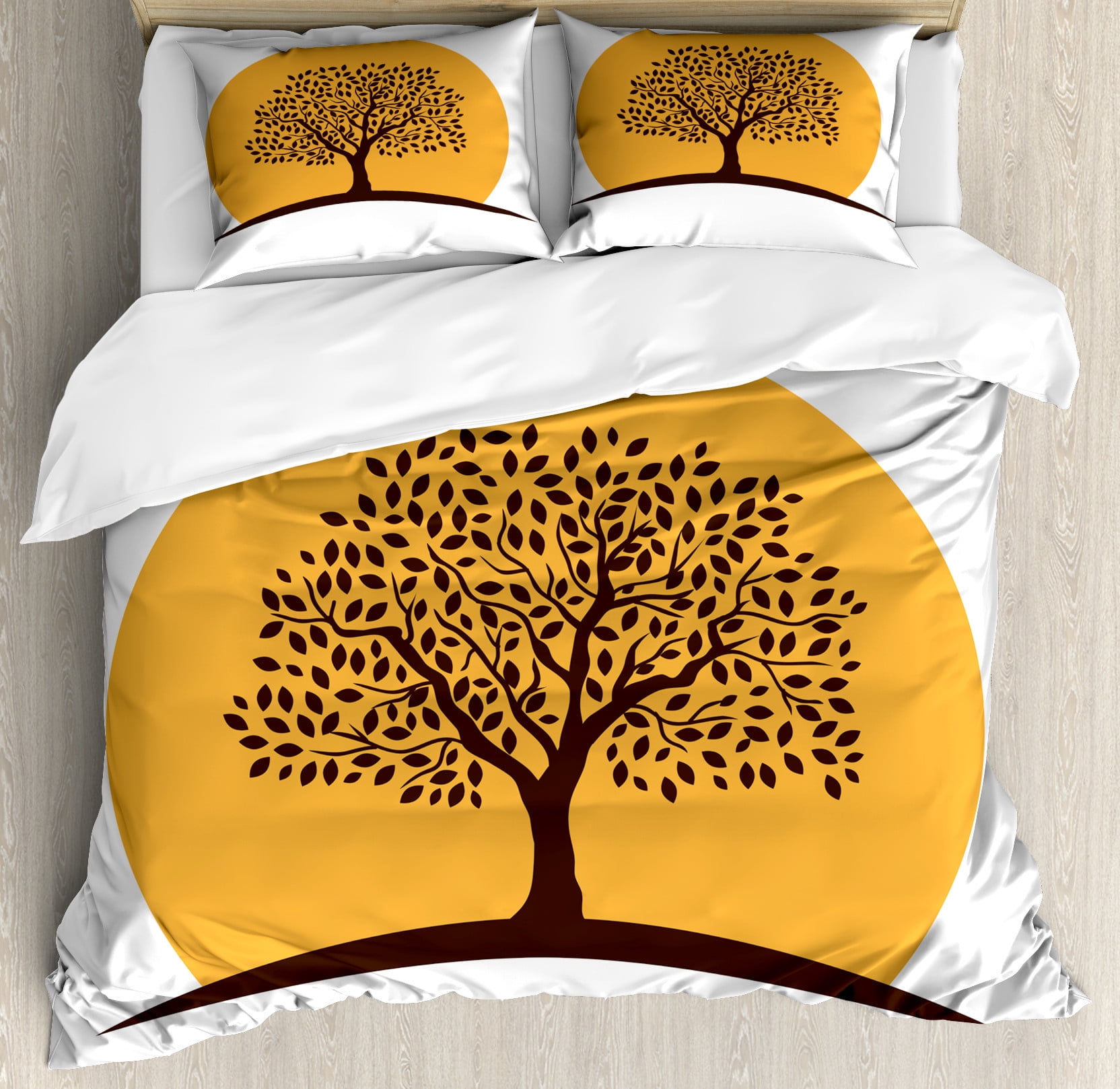 Leaves Duvet Cover Set, Tree of Life Inspired Botany Flora Round ...