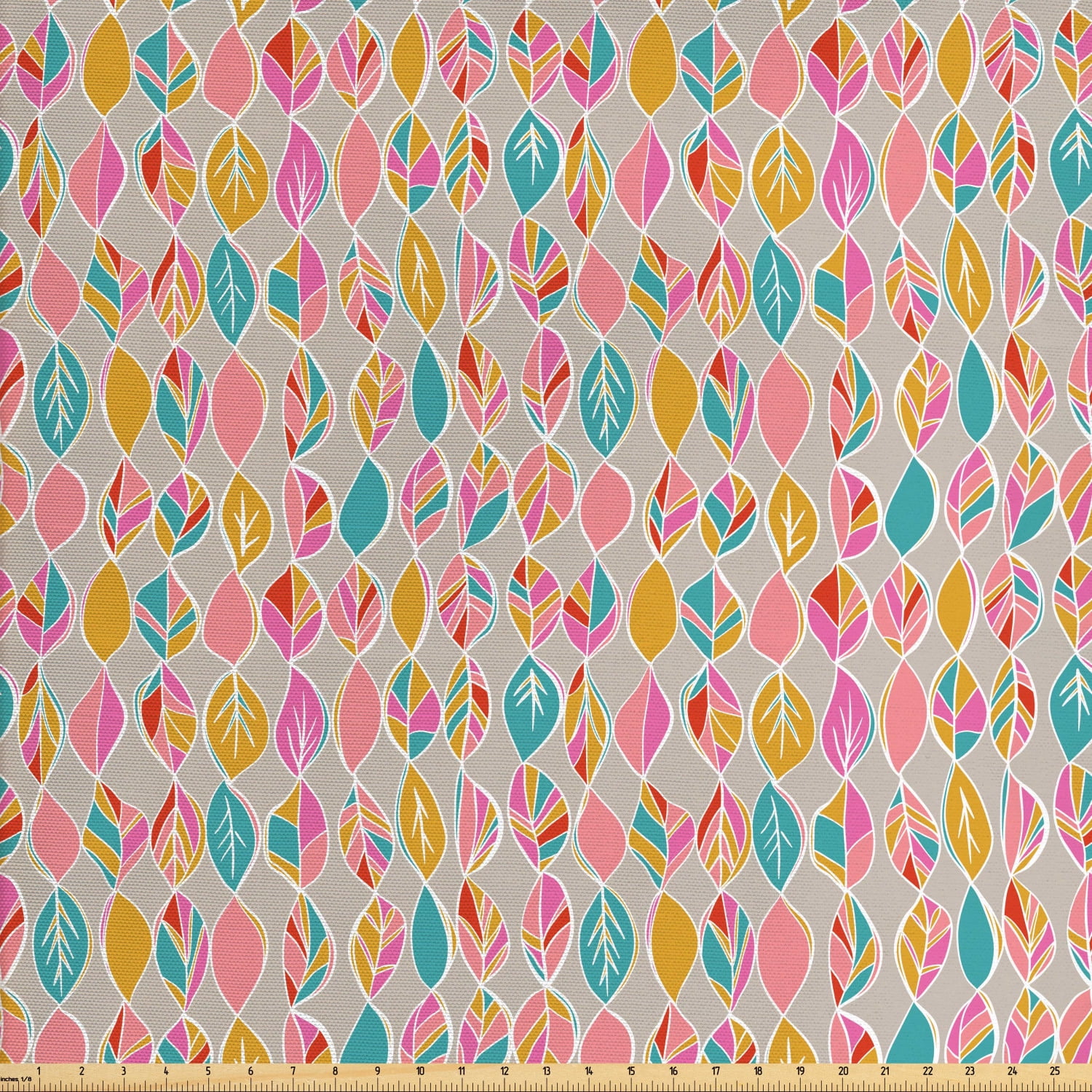 Leaves Fabric by the Yard, Autumn Themed Pattern with Colorful Abstract ...