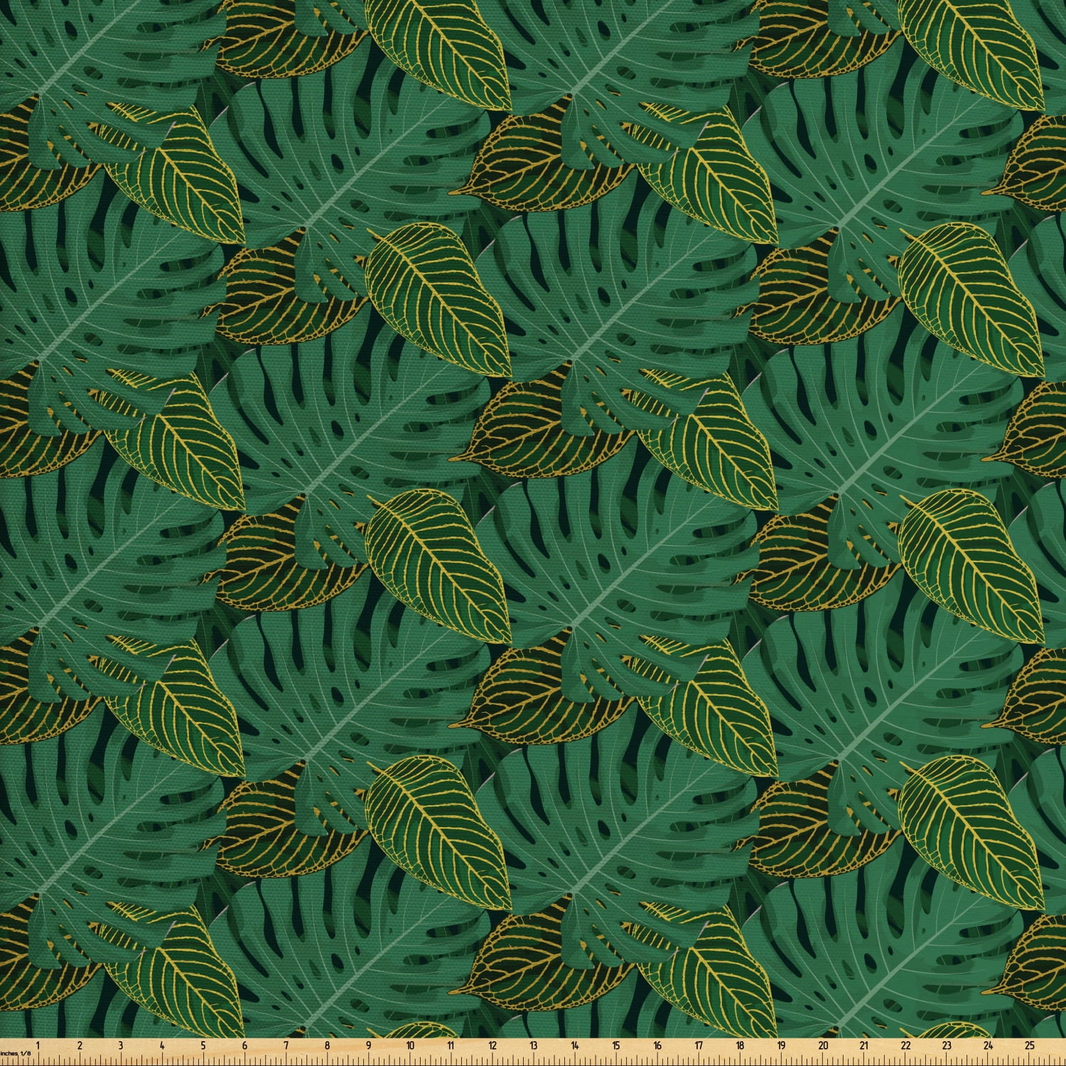 Leaves Fabric by the Yard, Continuous Monstera Exotic Tropical Leaf in ...