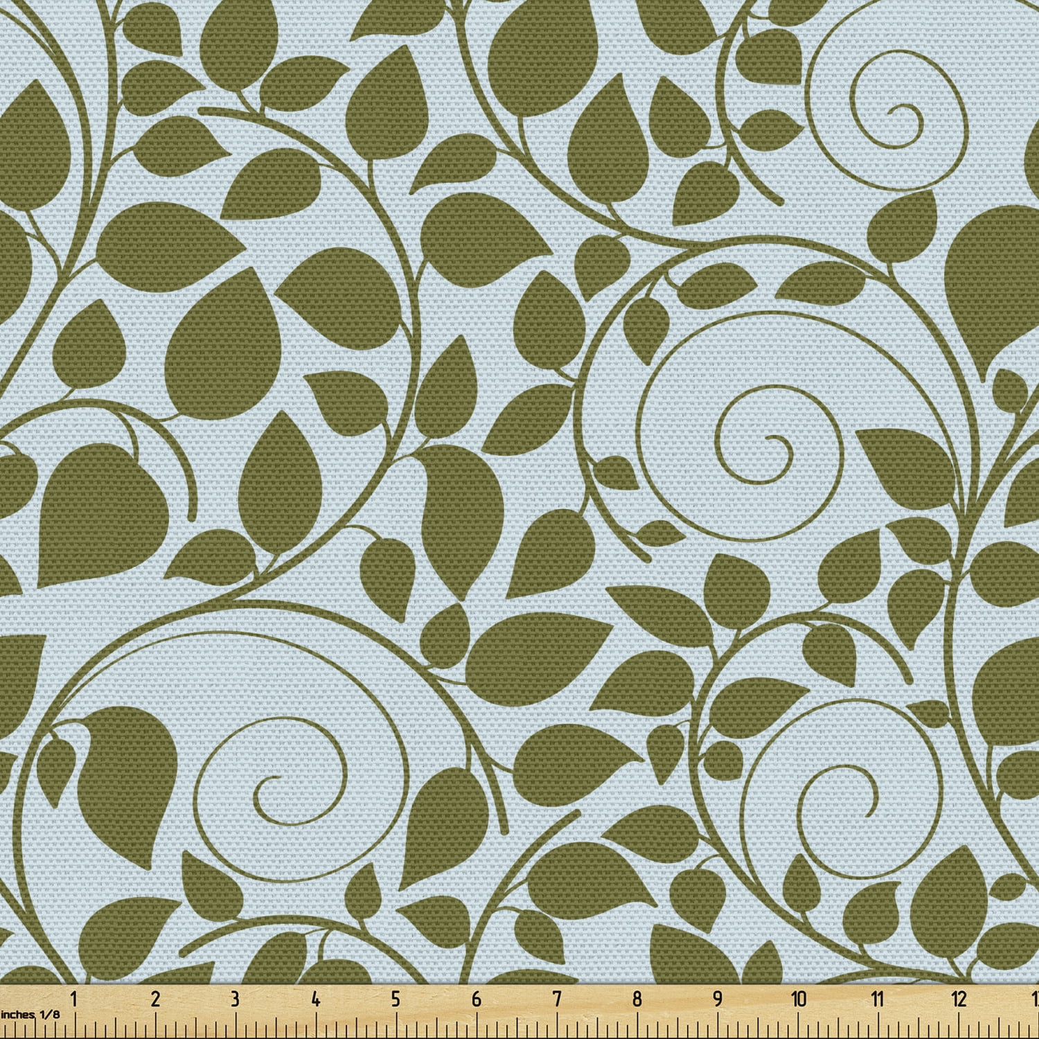 Ambesonne Leaves Fabric by the Yard Upholstery, Silhouettes of Swirl ...