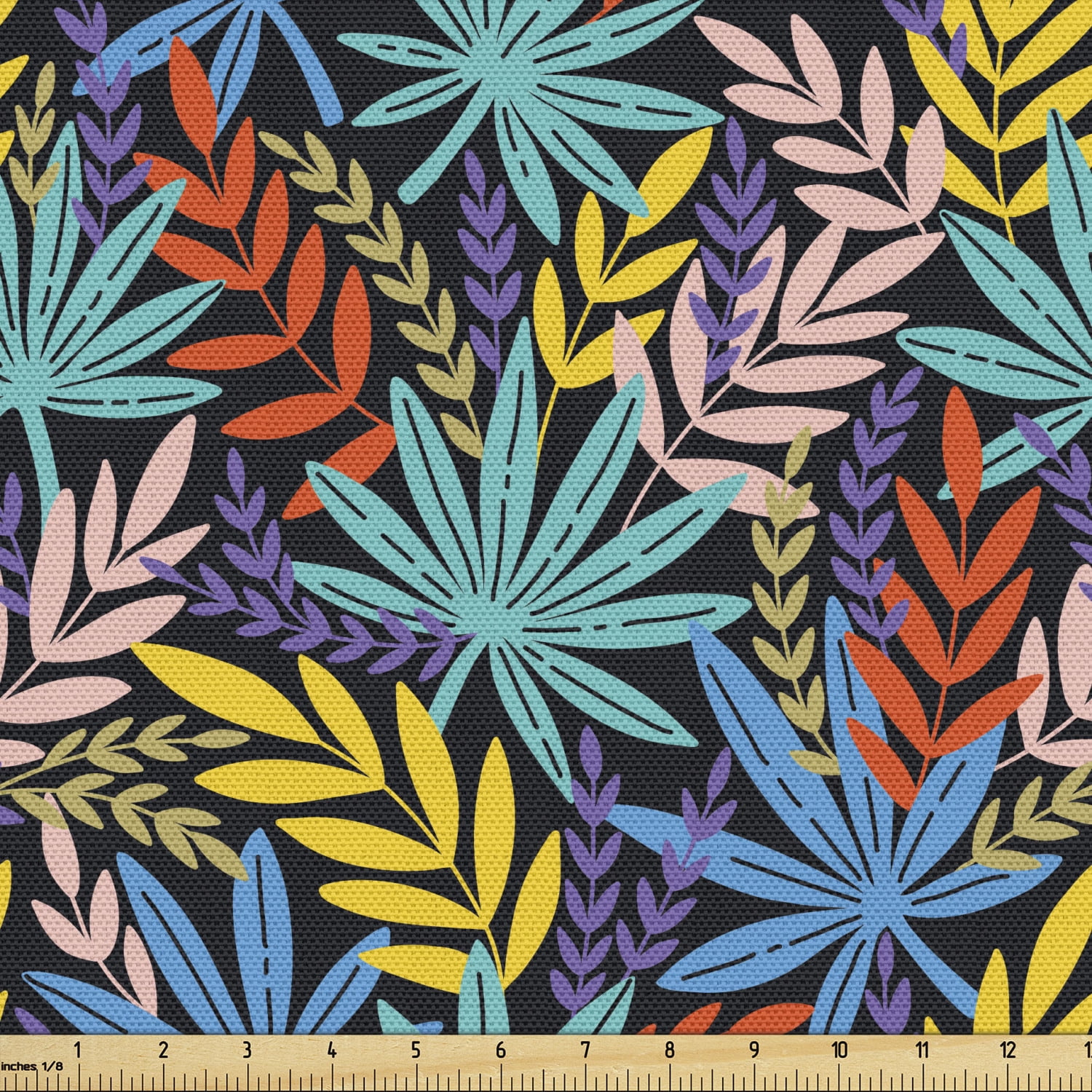 Ambesonne Leaves Fabric by the Yard Upholstery, Creative Spread Layout ...