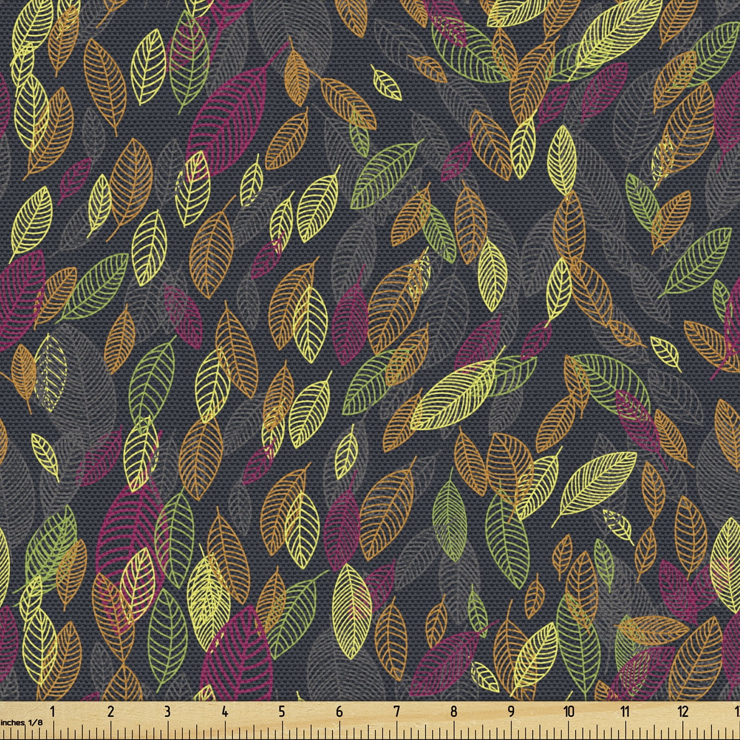 Ambesonne Leaves Fabric by the Yard Upholstery, Graphic Pointing Float ...