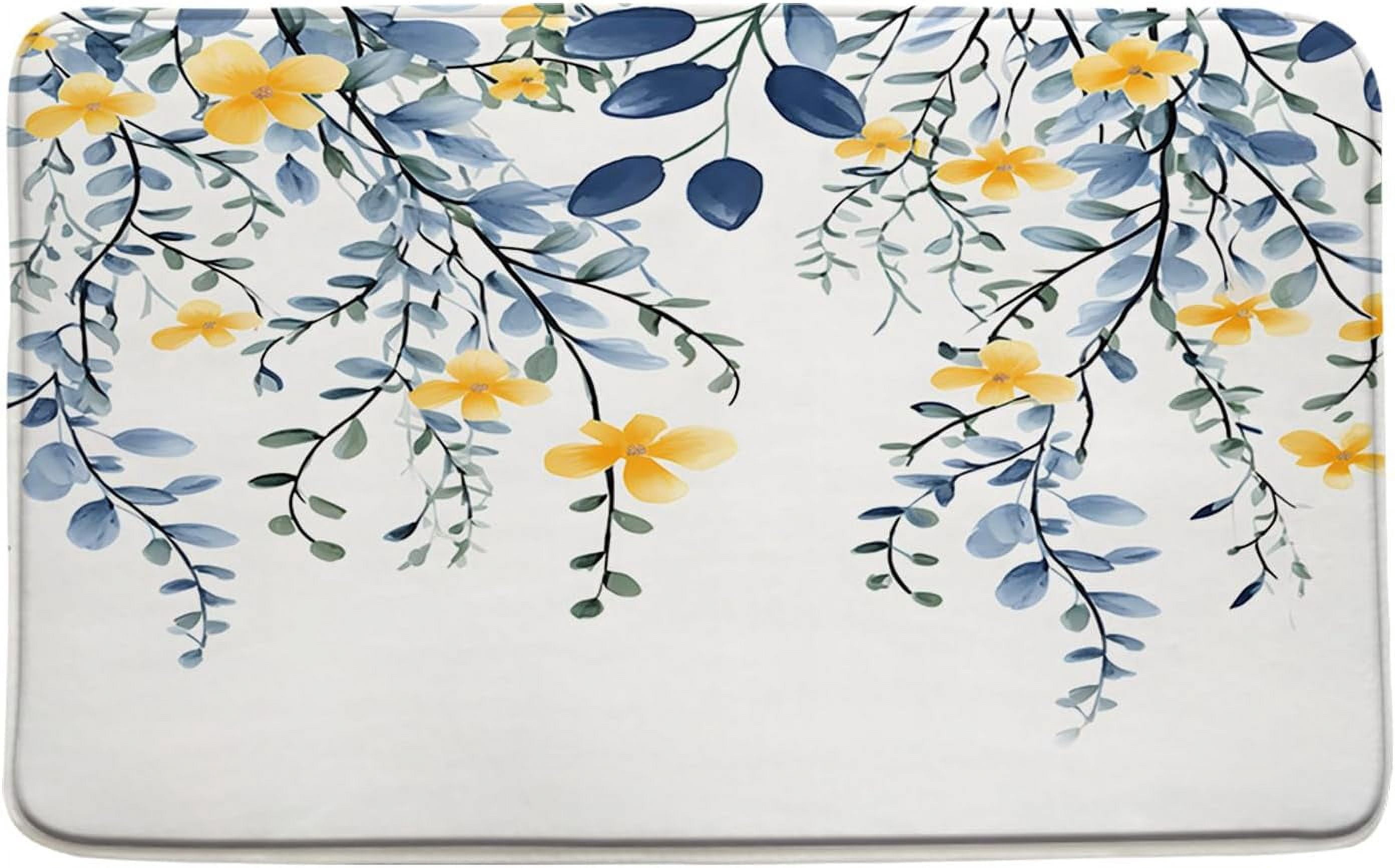 Leaves Floral Bath Mat Blue Eucalyptus Watercolor Flower Nature Plant ...