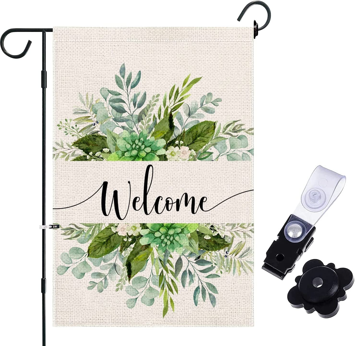 Walmart 12x18 Double Sided Floral Welcome Garden Flag, Burlap Lawn ...