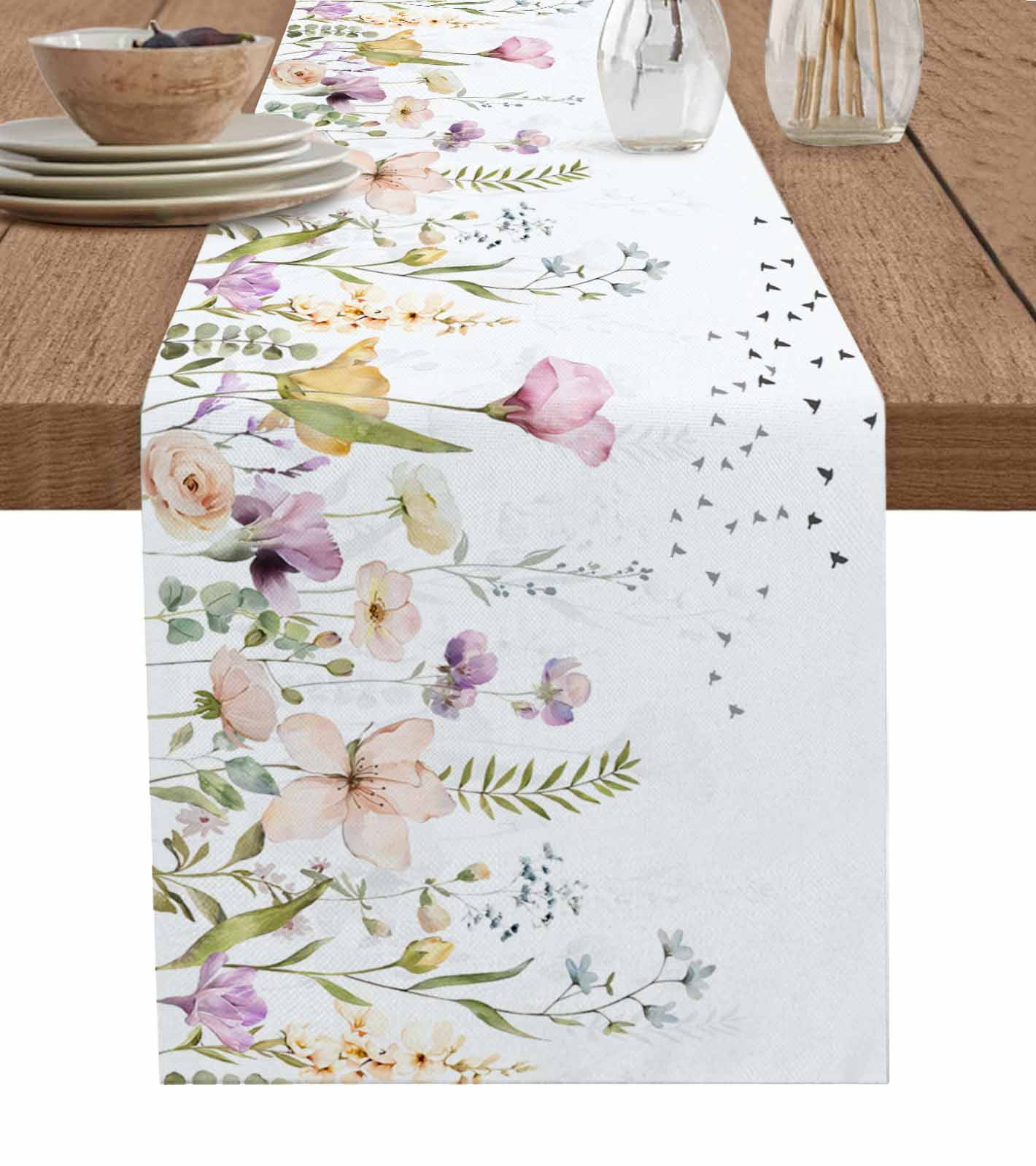 Leaves Flower s Flying Birds Table Runner ration Home r Dinner Table ...