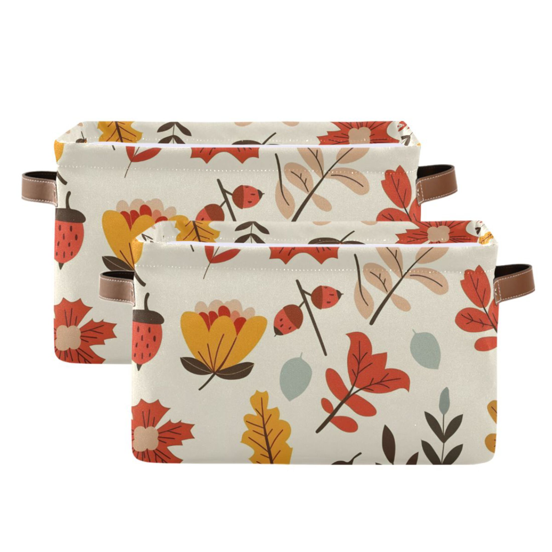 Leaves Flowers Acorn Storage Basket Large Foldable Storage Bin Laundry ...