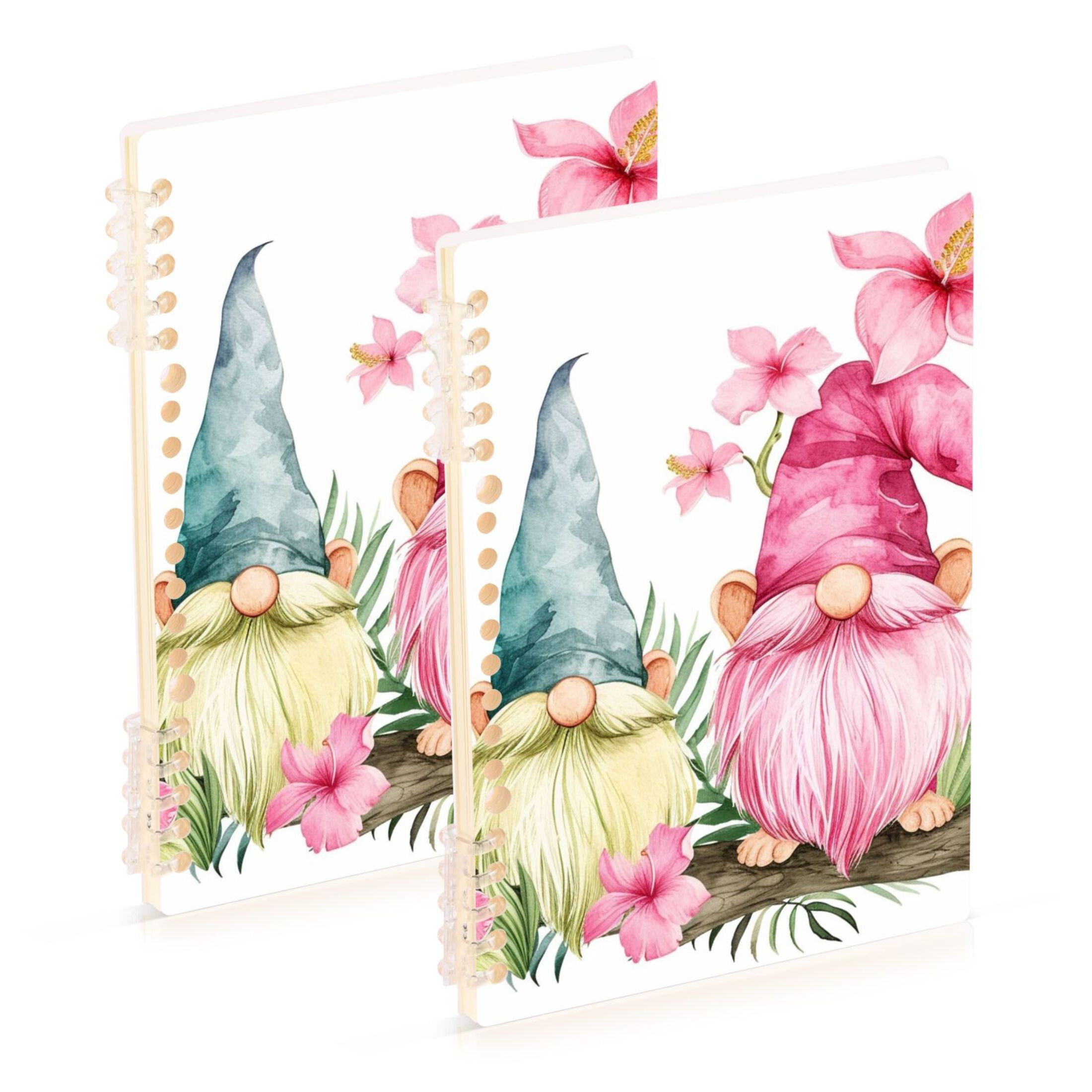 Leaves Flowers with Gnomes Ring Binder Notebook Journey Note Diary College Ruled Spiral Notebook ...