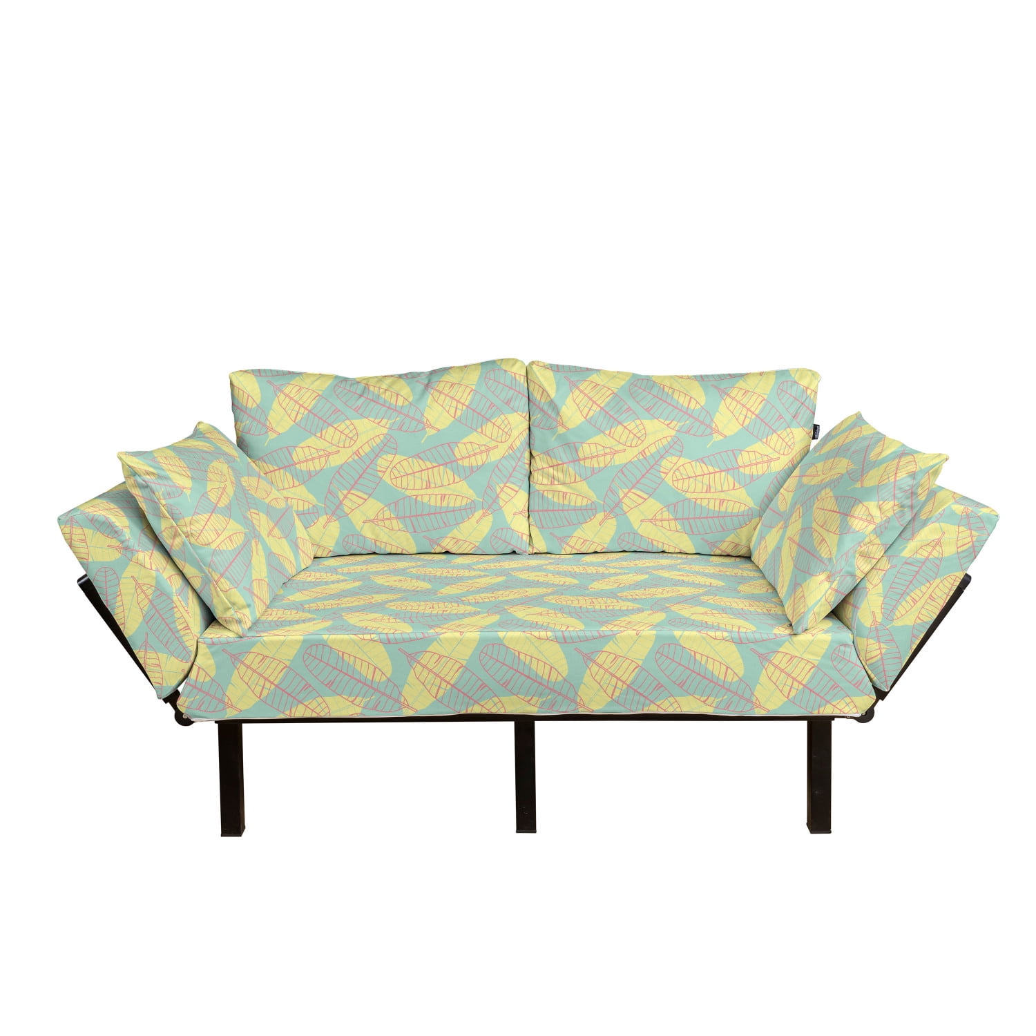 Leaves Futon Couch, Banana Petals Floral Greenery Vegetation Linear ...