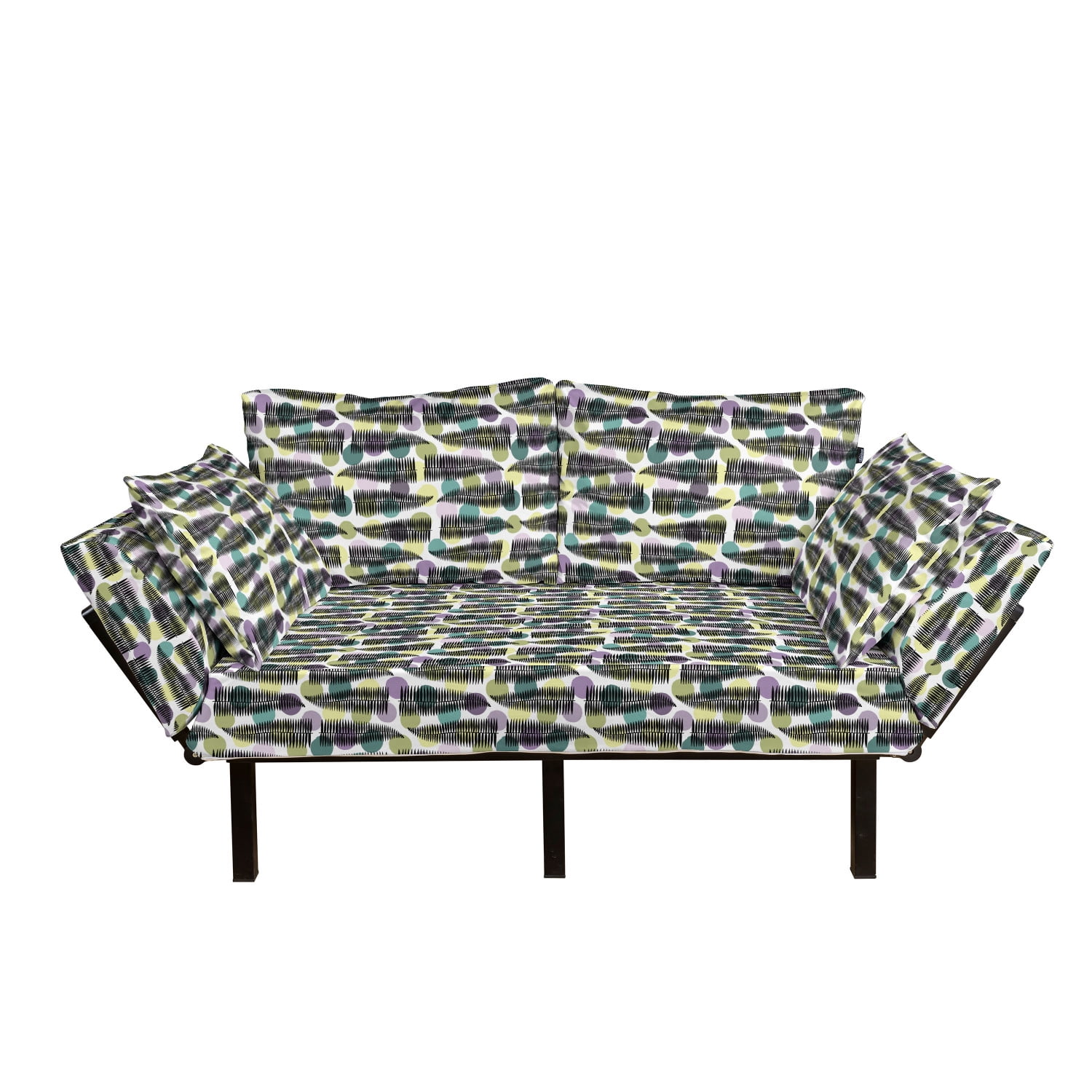 Leaves Futon Couch, Ornate Polka Dotted Pattern with Monochrome ...