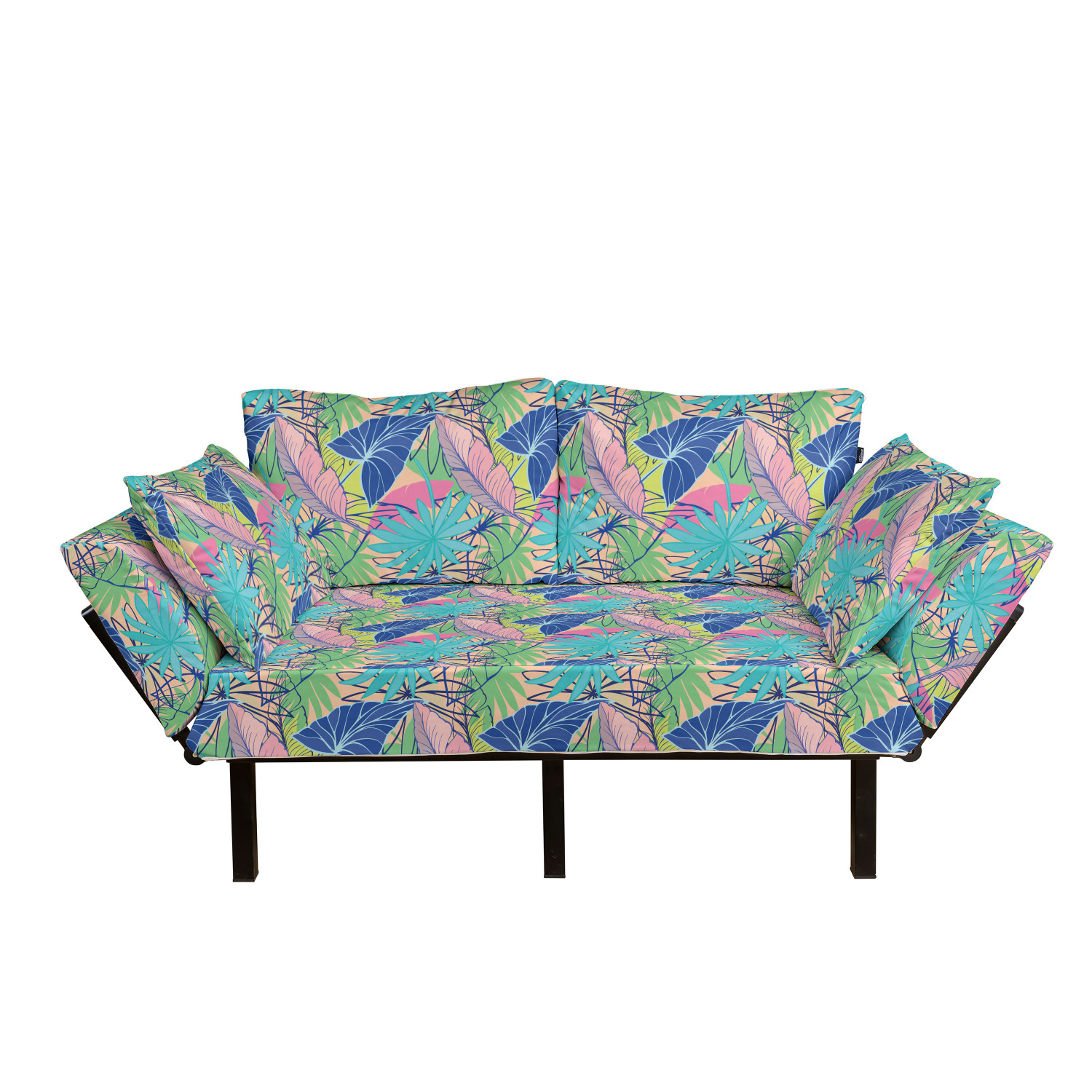 Leaves Futon Couch, Tropical Forest Foliage Design with Hawaiian Nature ...