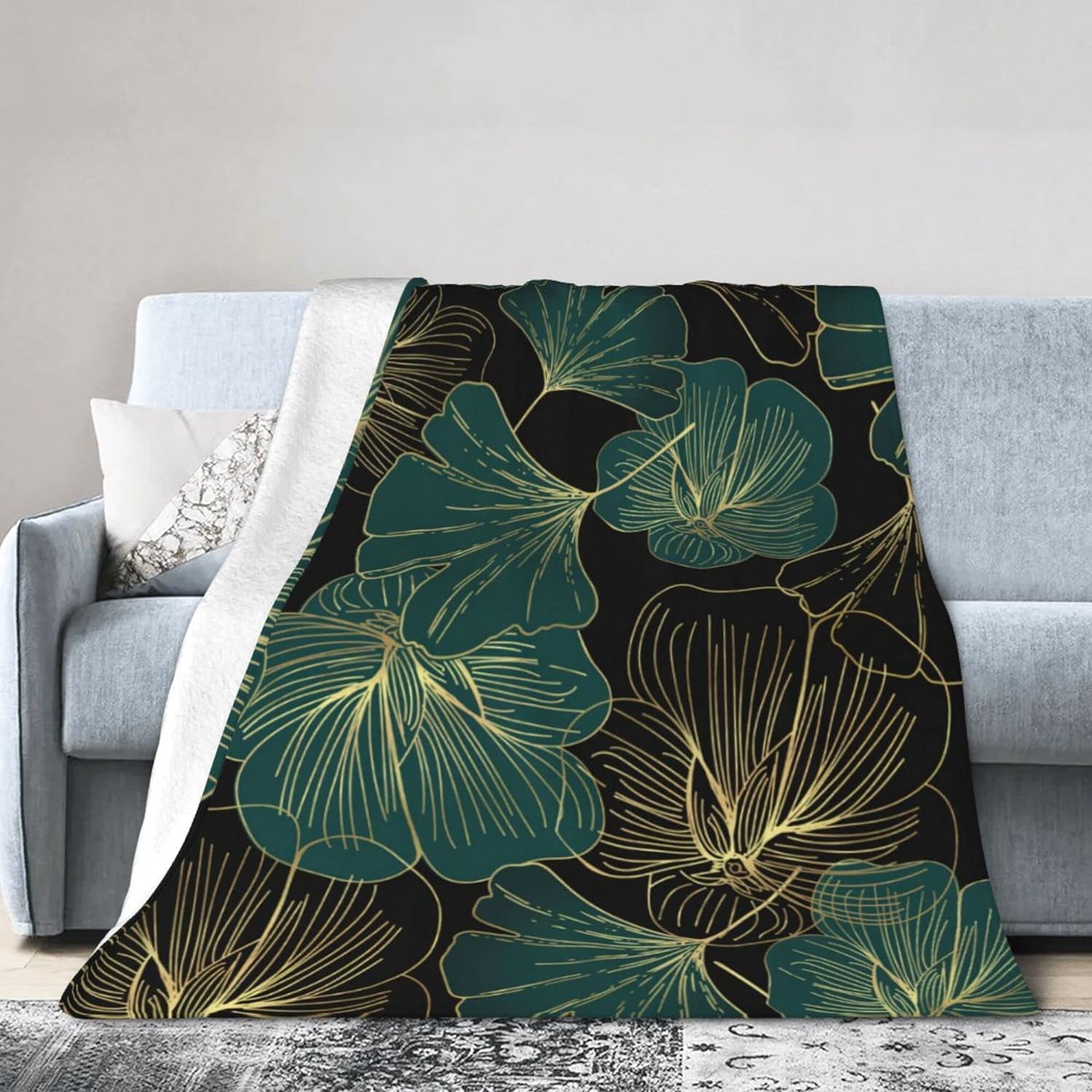 Leaves Gold Texture Fleece Blanket Comfort Warmth Soft Cozy Easy Care ...