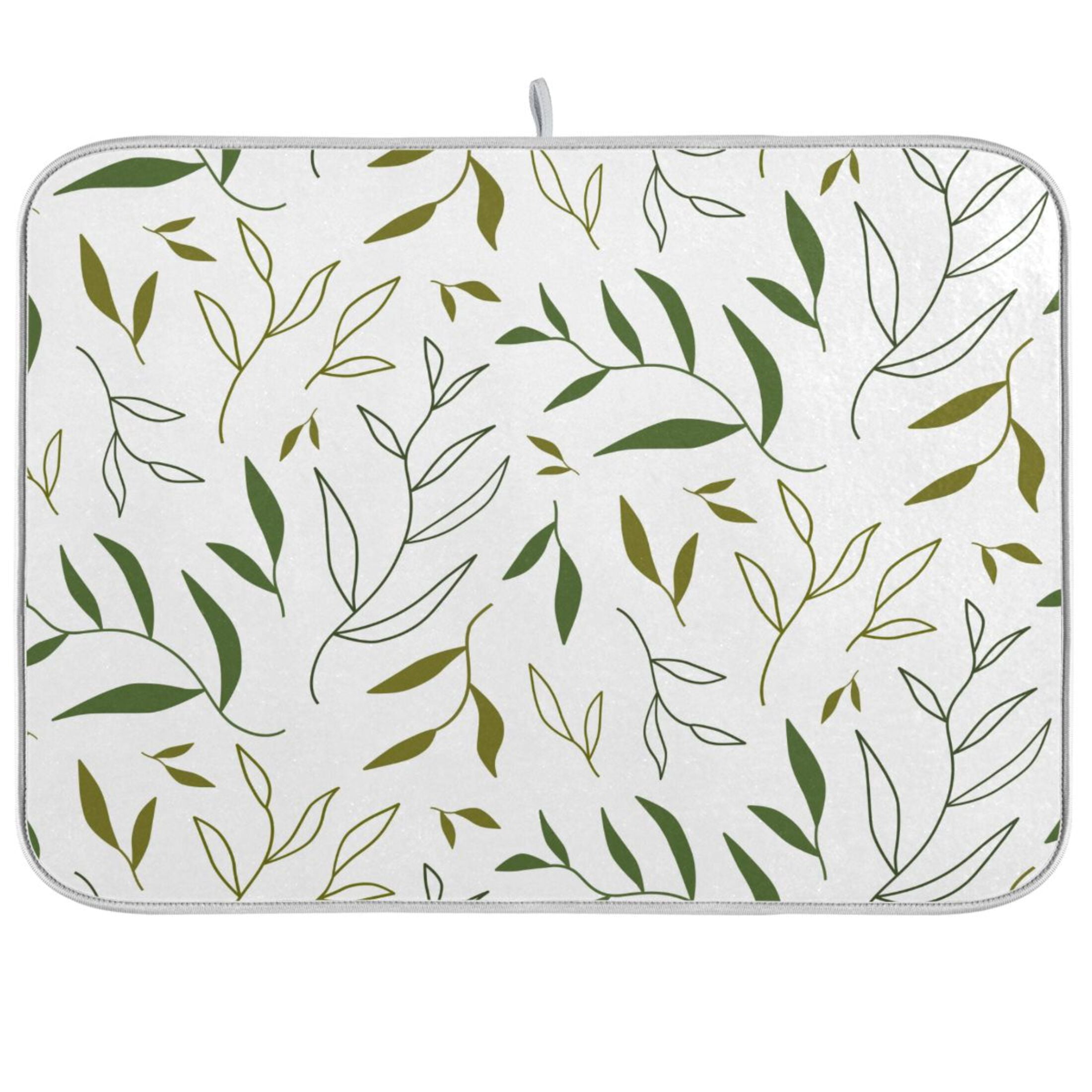 Leaves Green Print Dish Drying Mat Microfiber Kitchen Pad Large Counter ...