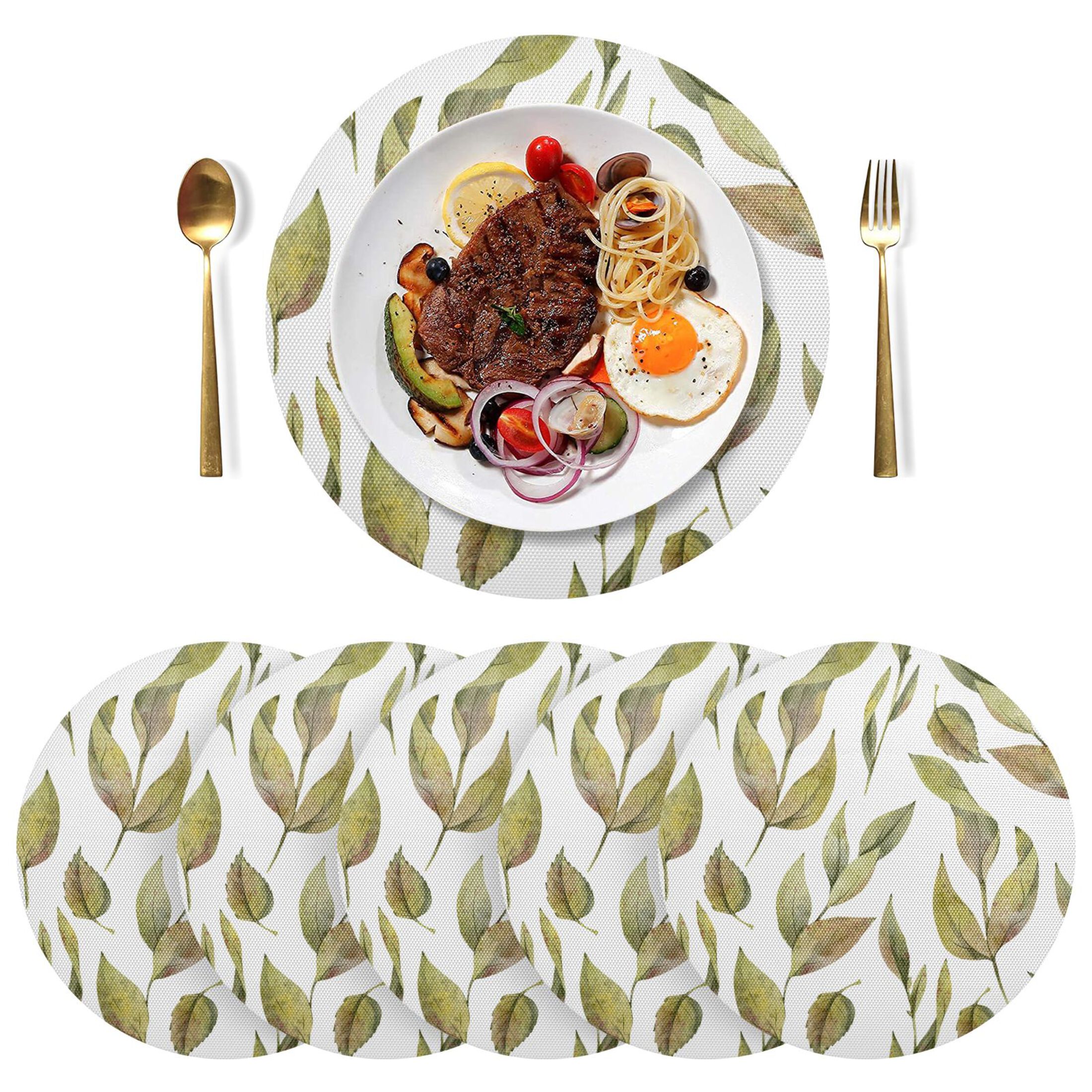 Leaves Green Round Plate Mats Non-Slip Place Mat Washable PVC Table ...