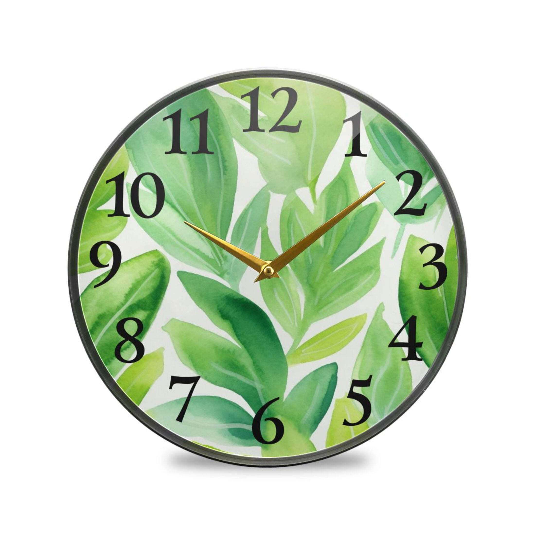 Leaves Green Wall Clocks Battery Operated 9.5 Inch Round Clock Acrylic ...