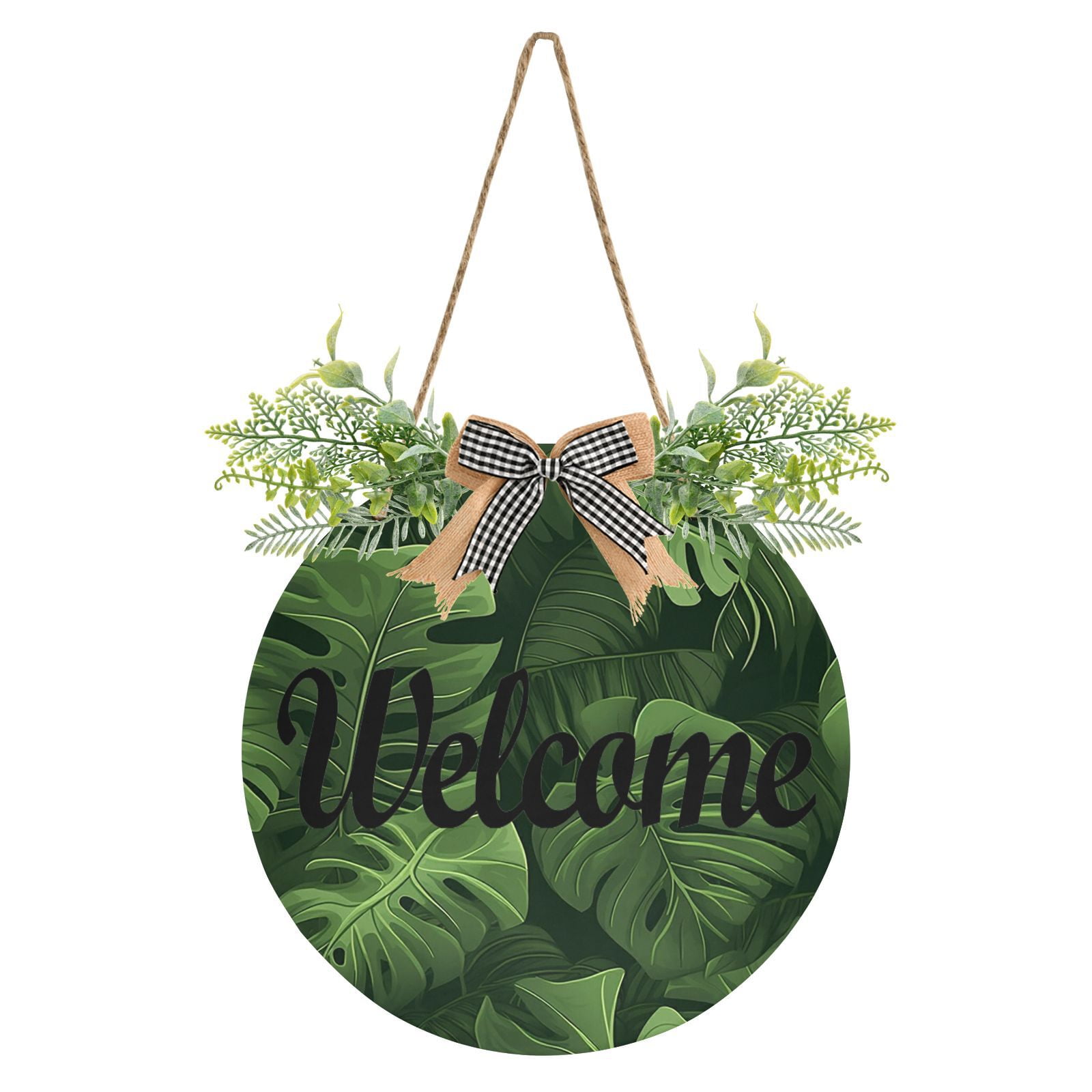 Leaves Green Welcome Sign for Front Door Wreath Door Sign for Farmhouse ...