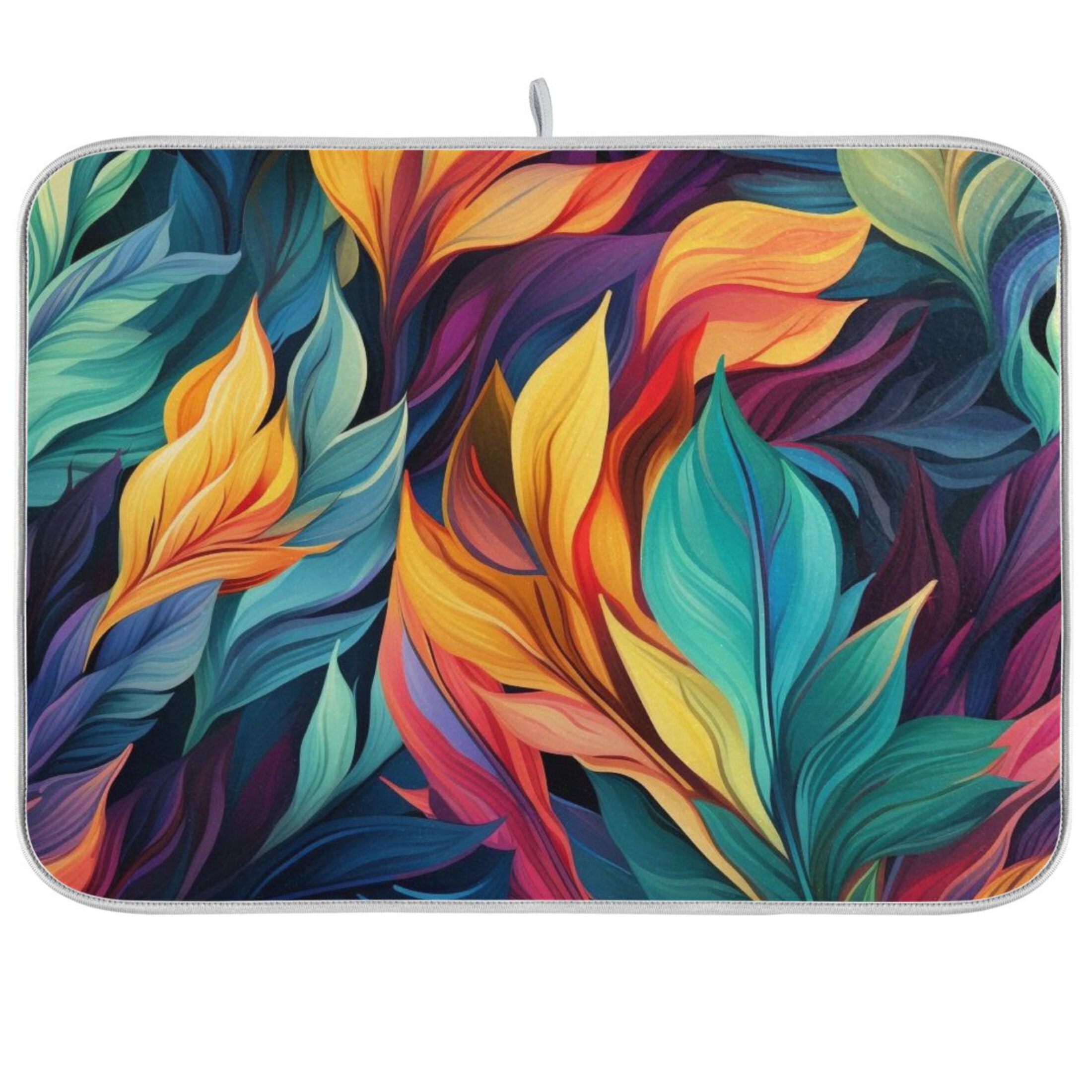 Leaves Green and Orange Dish Drying Mat Microfiber Kitchen Pad Large ...