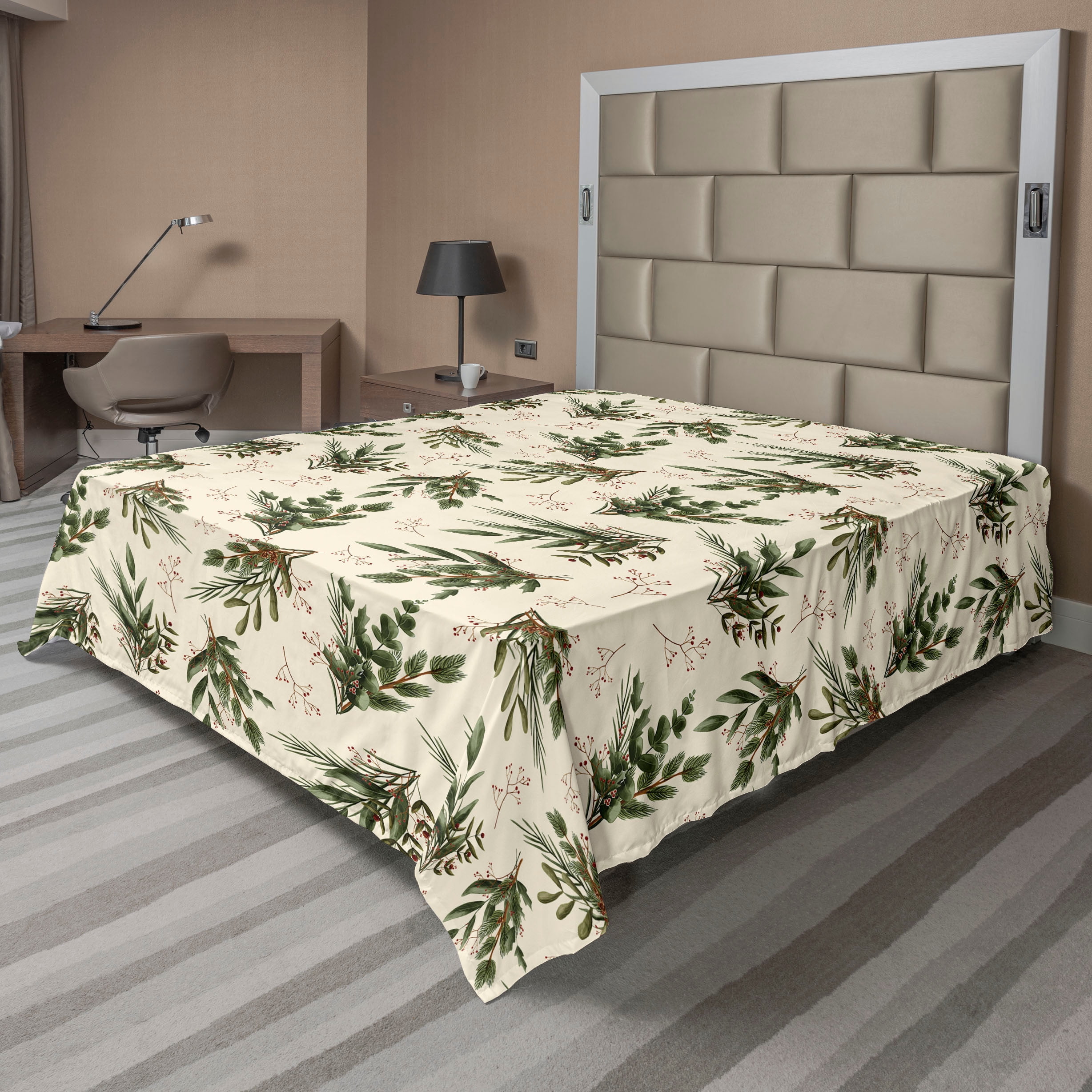 Leaves Greenery Flat Sheet, Realistic Look Leaf Pattern With Minimalist ...
