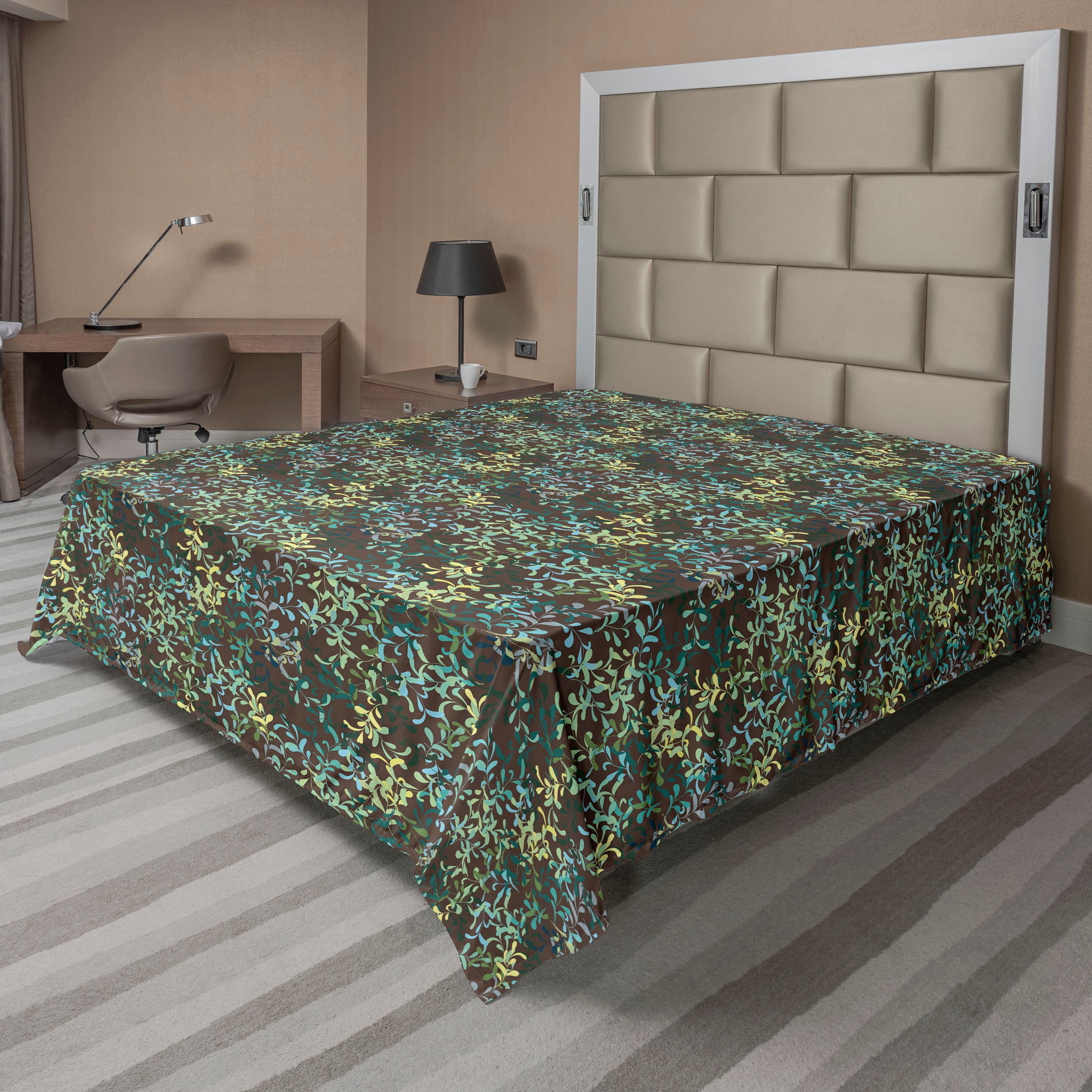 Ambesonne Leaves Greenery Flat Bedding Sheet Soft Top Sheet, Boho Leafy ...
