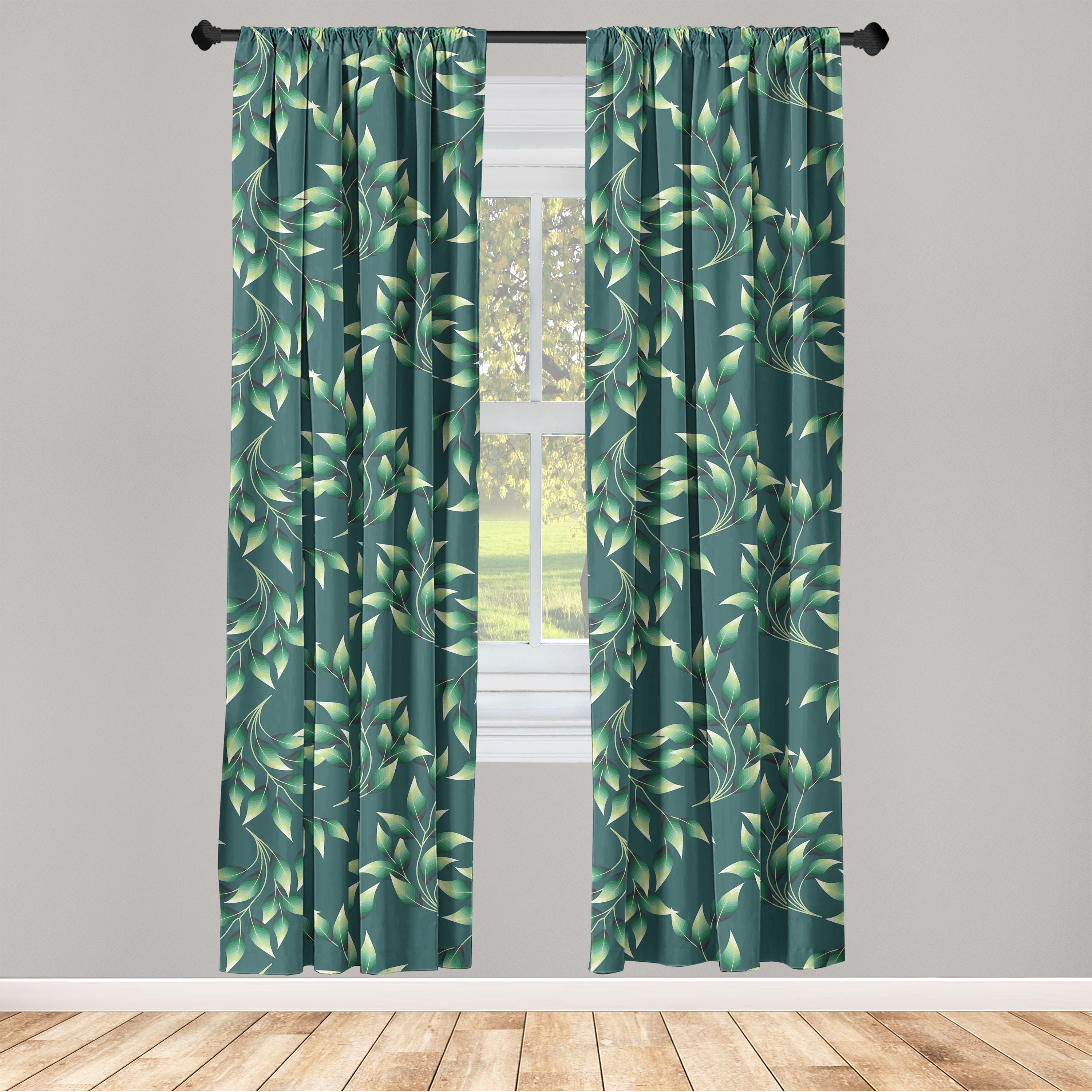 Leaves Greenery Window Curtains, Simple Design Tropical Jungle Boho Vibes Leaf Pattern Print ...