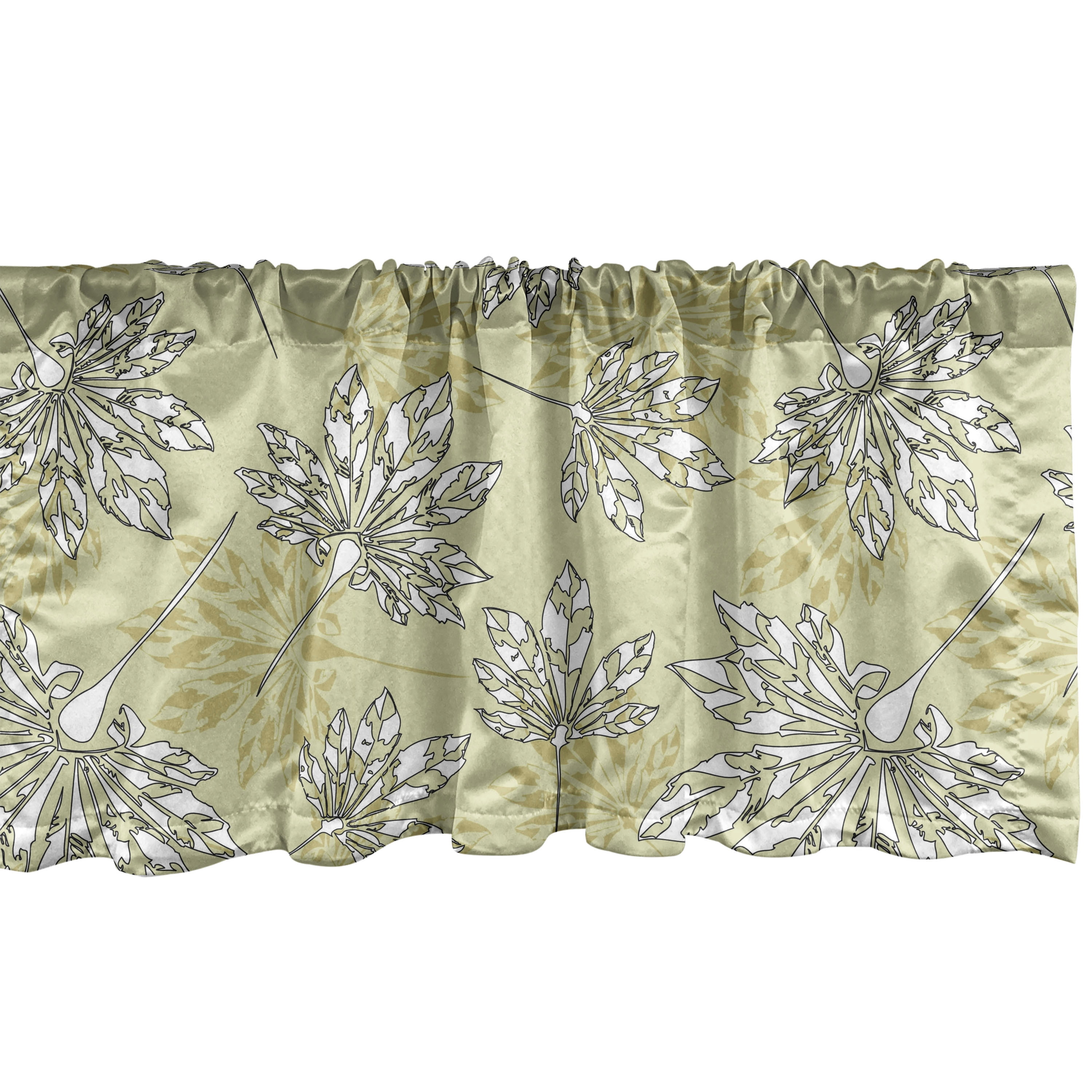 Leaves Greenery Window Valance, Line Style Drawn Minimalist Leaf ...